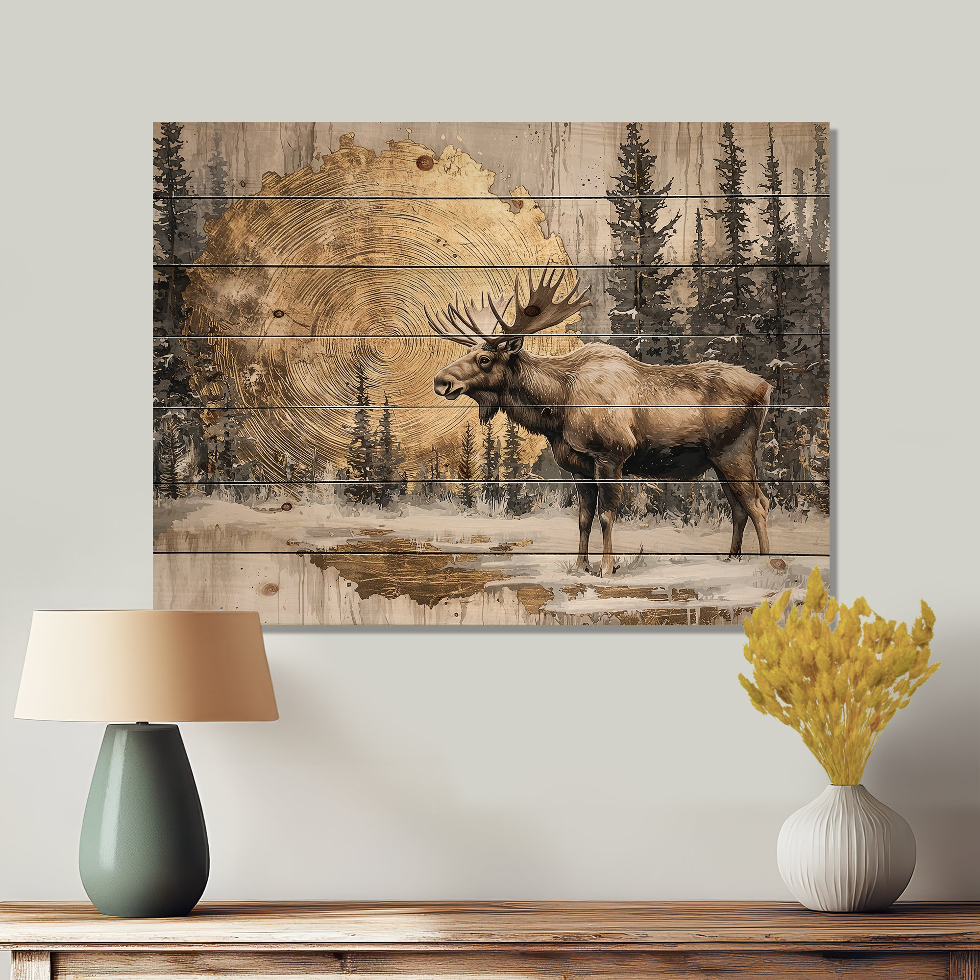 Ophelia & Co. Golden Moose In The Winter Landscape III - Moose Wood ...
