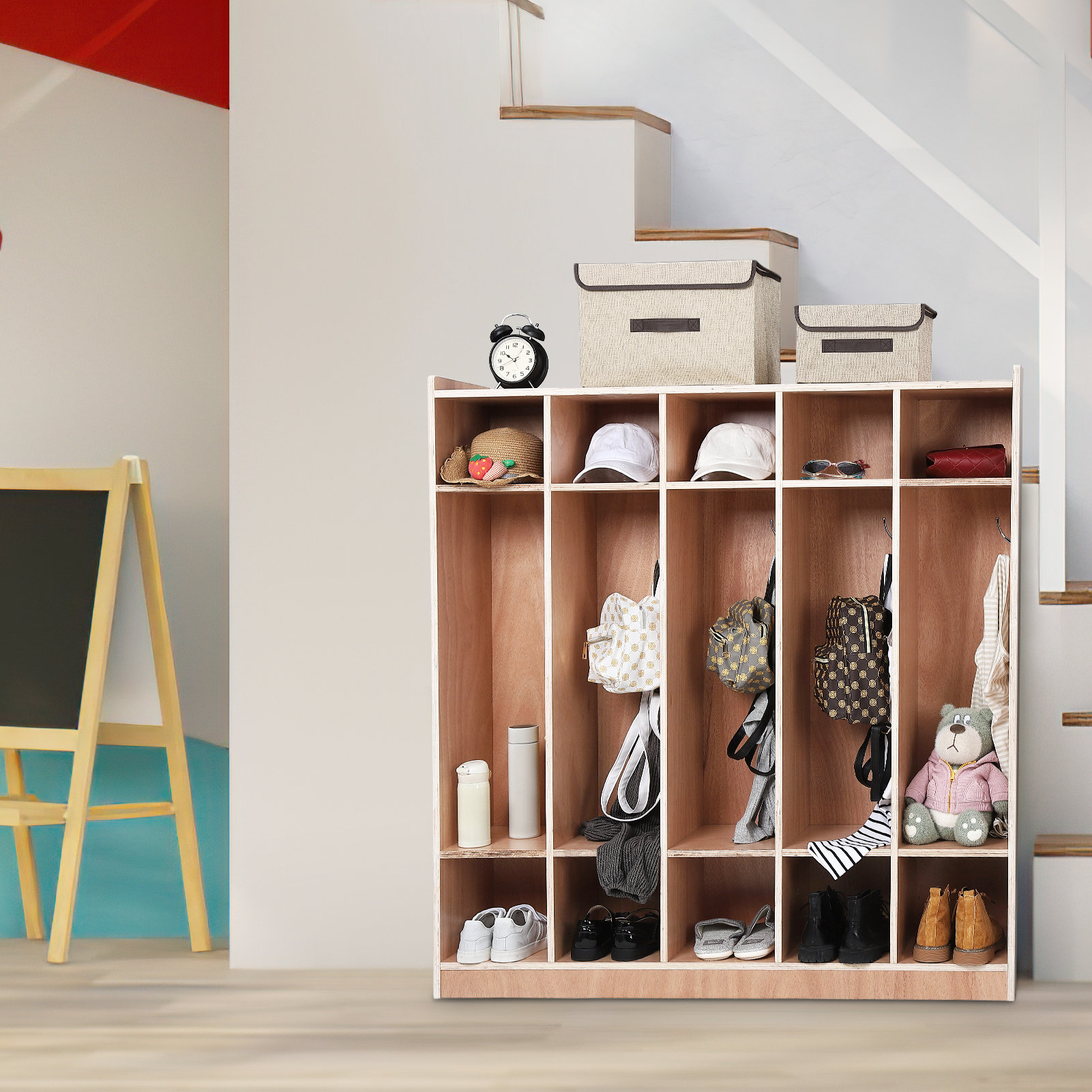 Ebern Designs Small Wardrobe Coat Locker Cabinet with Wheels for ...