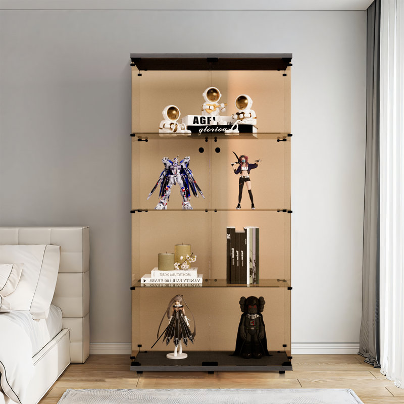 Homein Tawny Glass Display Case,Trophy Display Cabinet with 4 Shelves ...