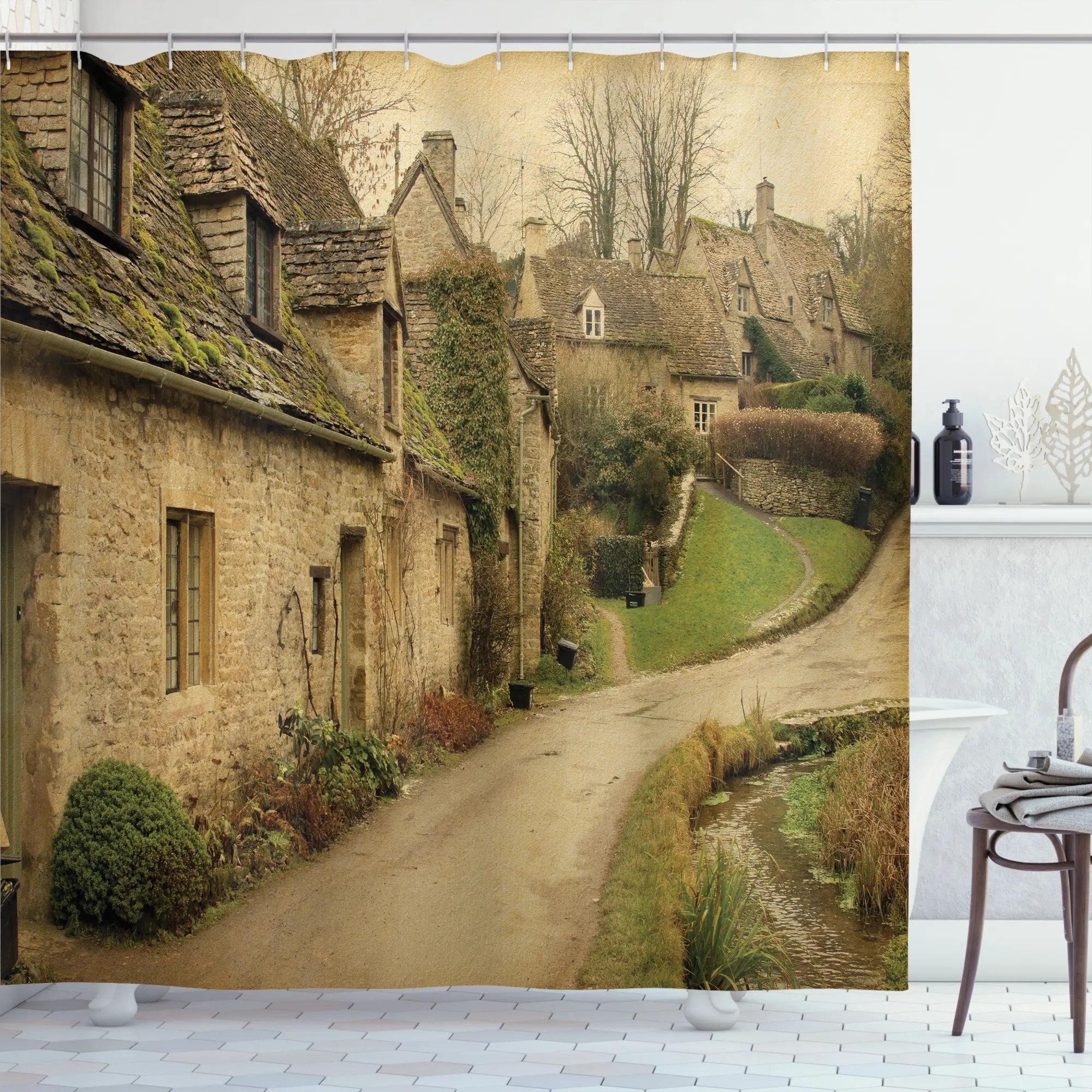 Ambesonne Farm House, British Town with Stone Houses Retro England ...
