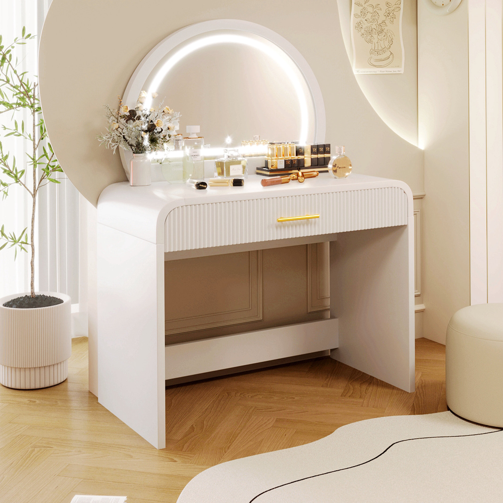 Mercer41 39" Makeup Vanity Table With Mirror Touch Screen Lighted ...