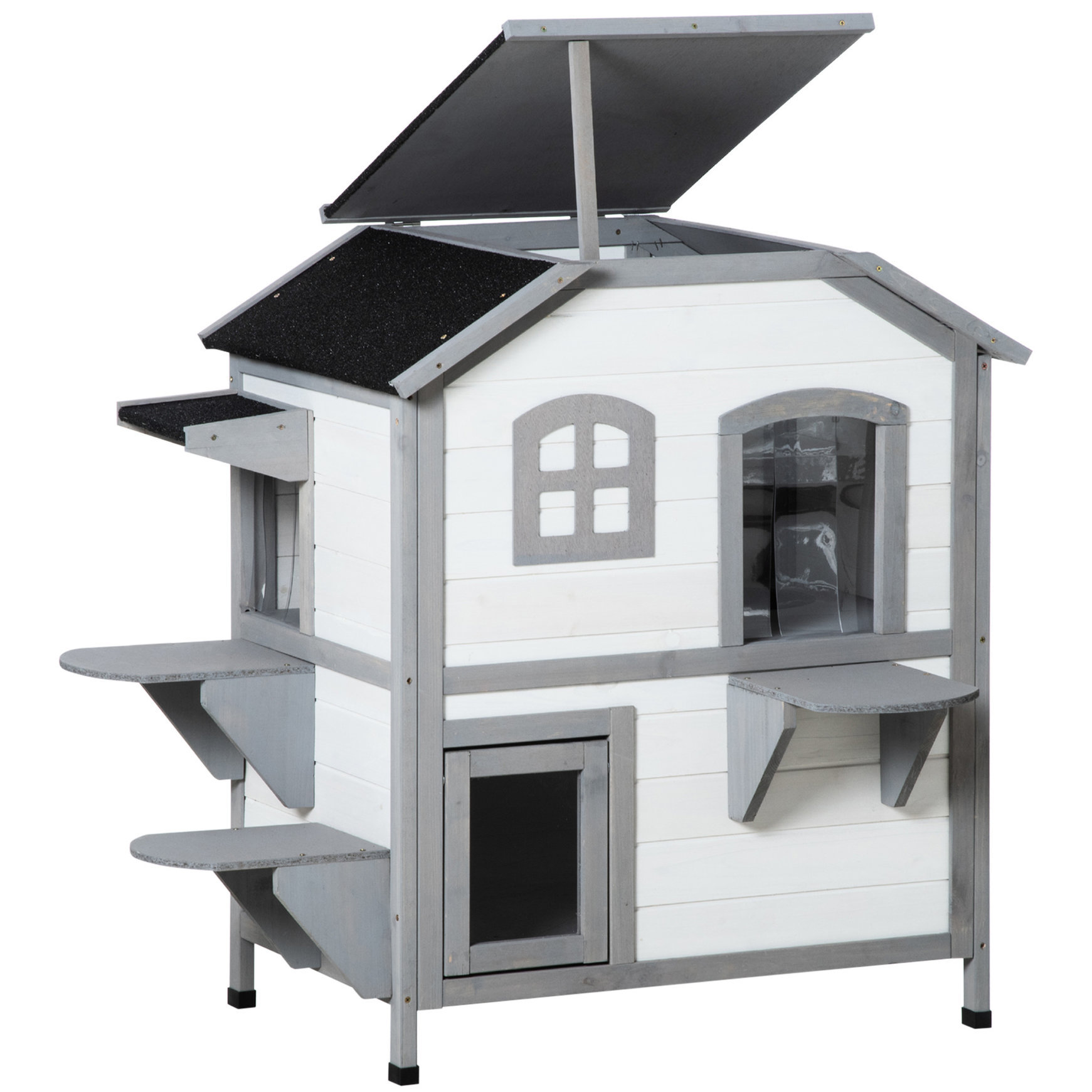 Rosecliff Heights Outdoor Cat Enclosure 2-story - Wooden House With ...