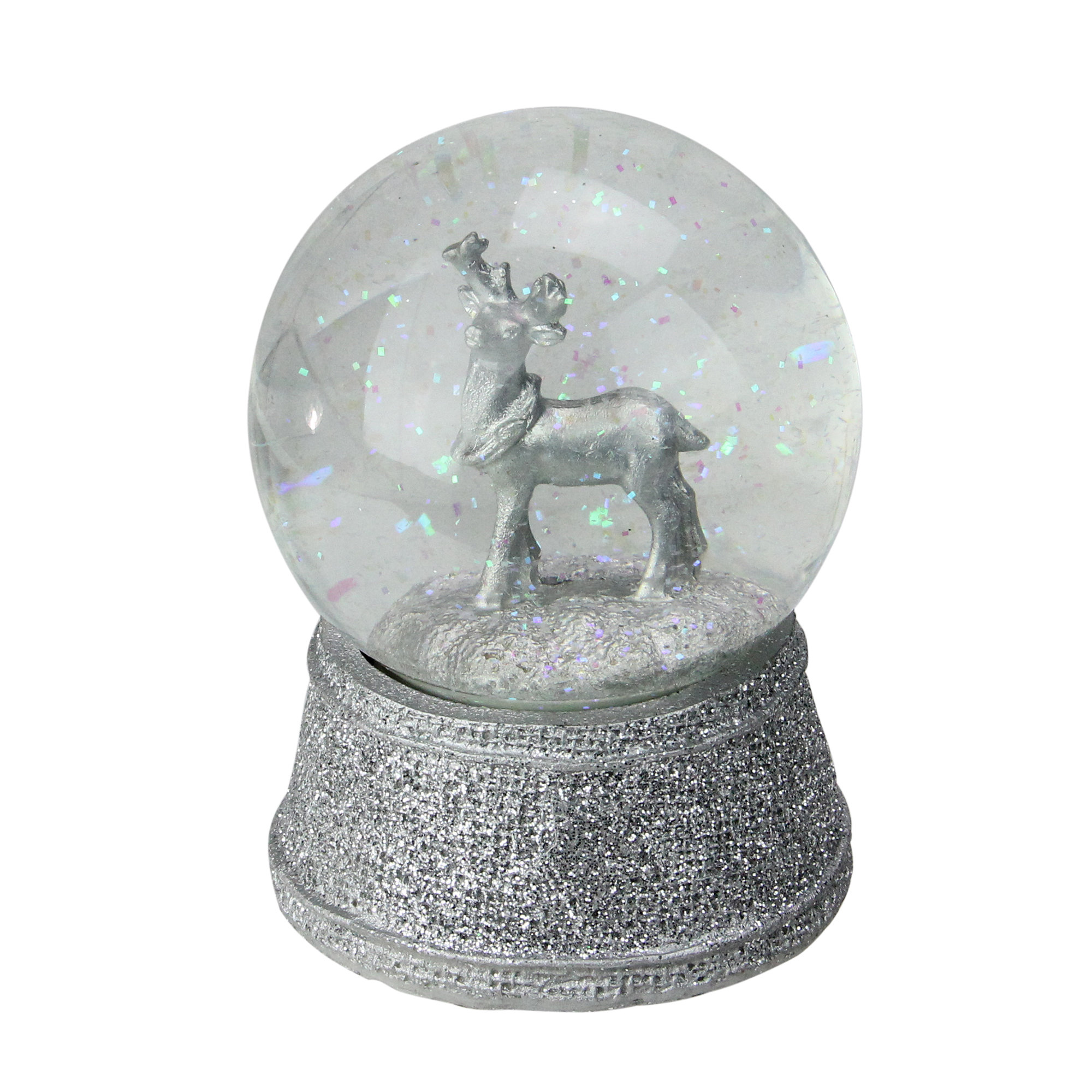 Northlight Seasonal 5.5" Silver Glittered Reindeer Christmas Snow Globe ...