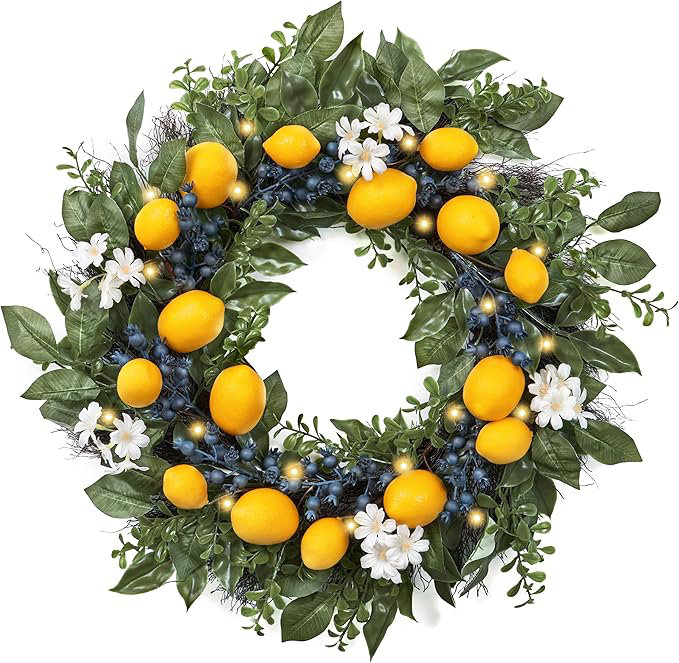 Valery Madelyn Summer Artificial Lemon Wreaths for Front Door with ...