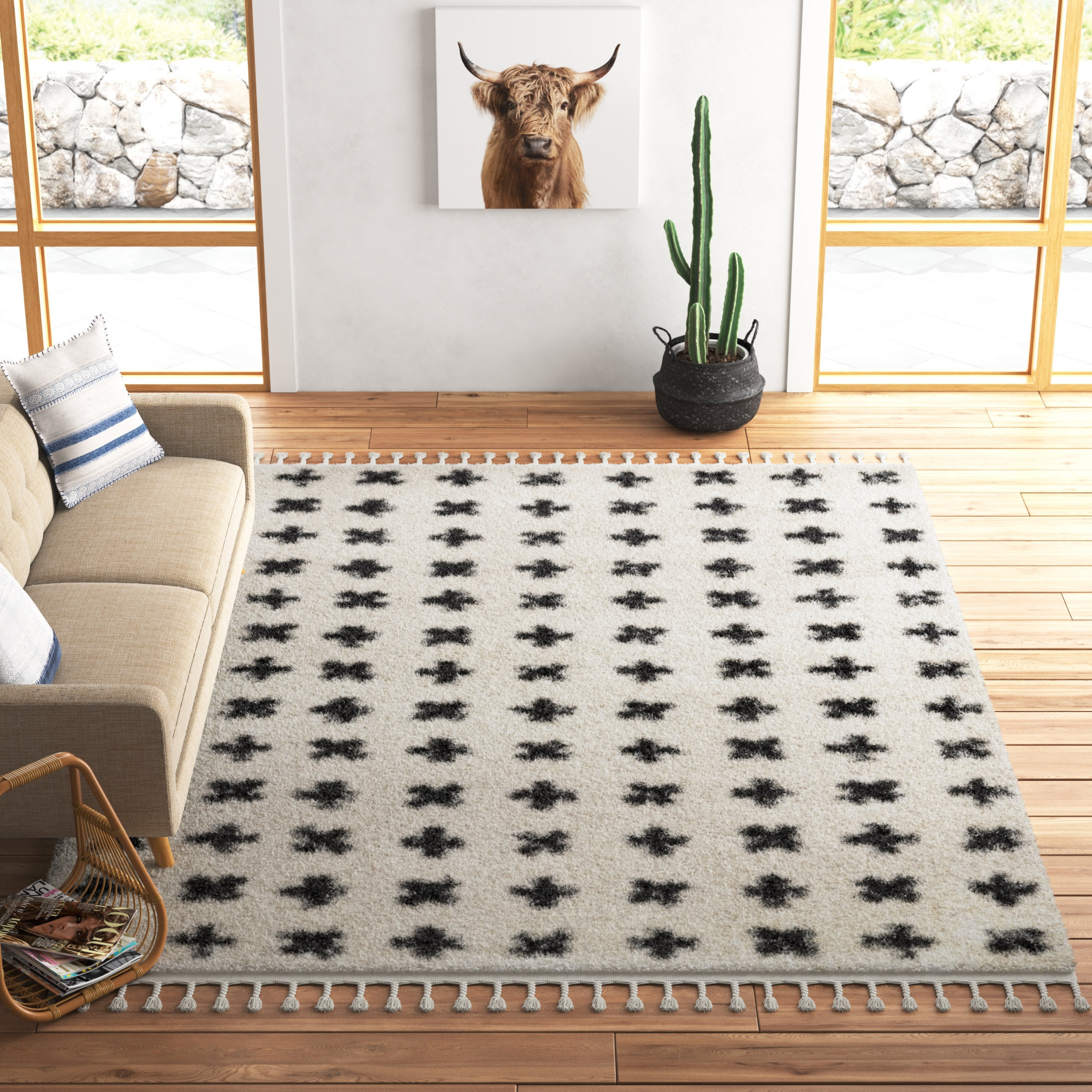 Wade Logan® Biviana Tribal Shag Area Rug for Living Room Bedroom Dining ...