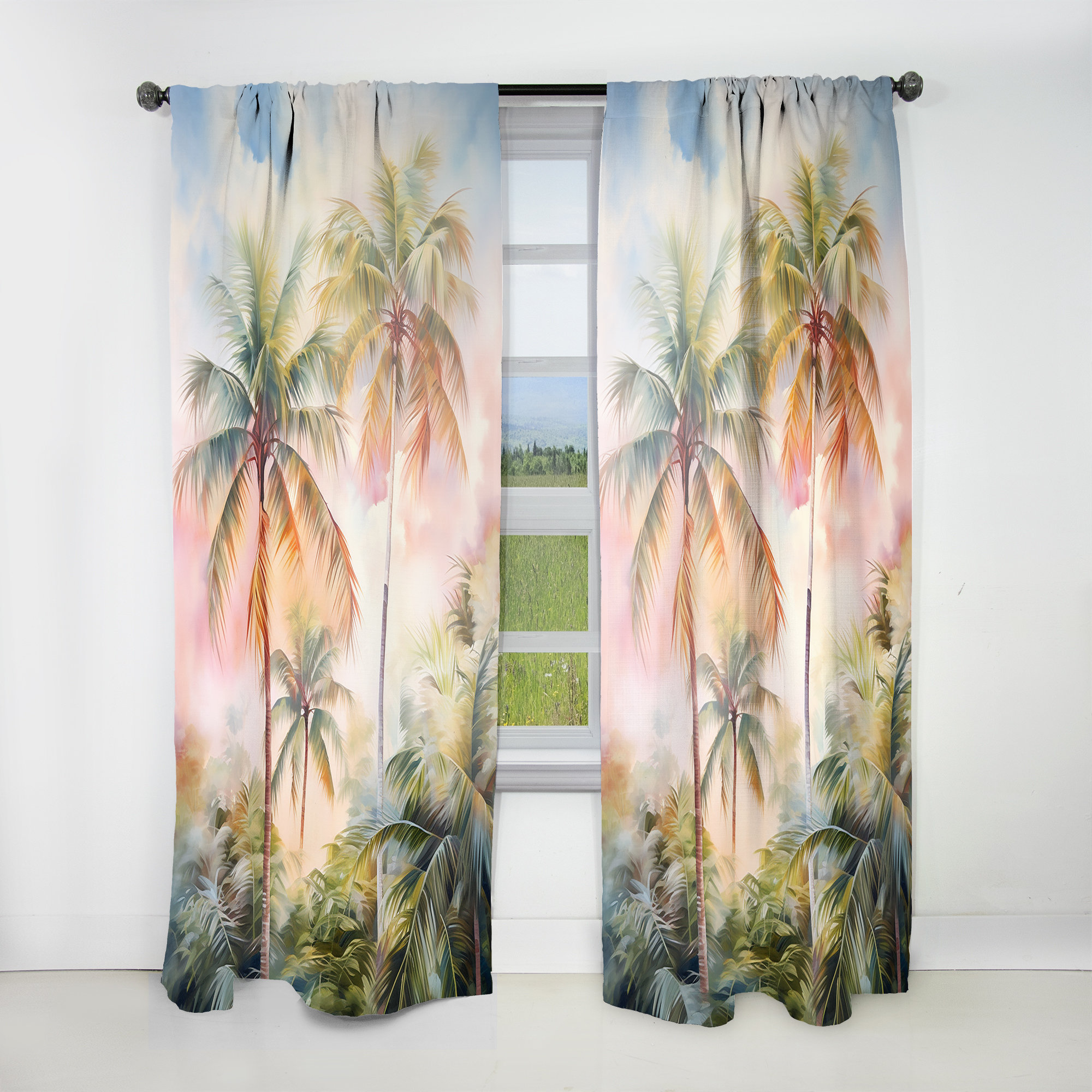 Design Art Palm Trees Romantic Sunset III - Palm Trees Curtain - Velvet ...