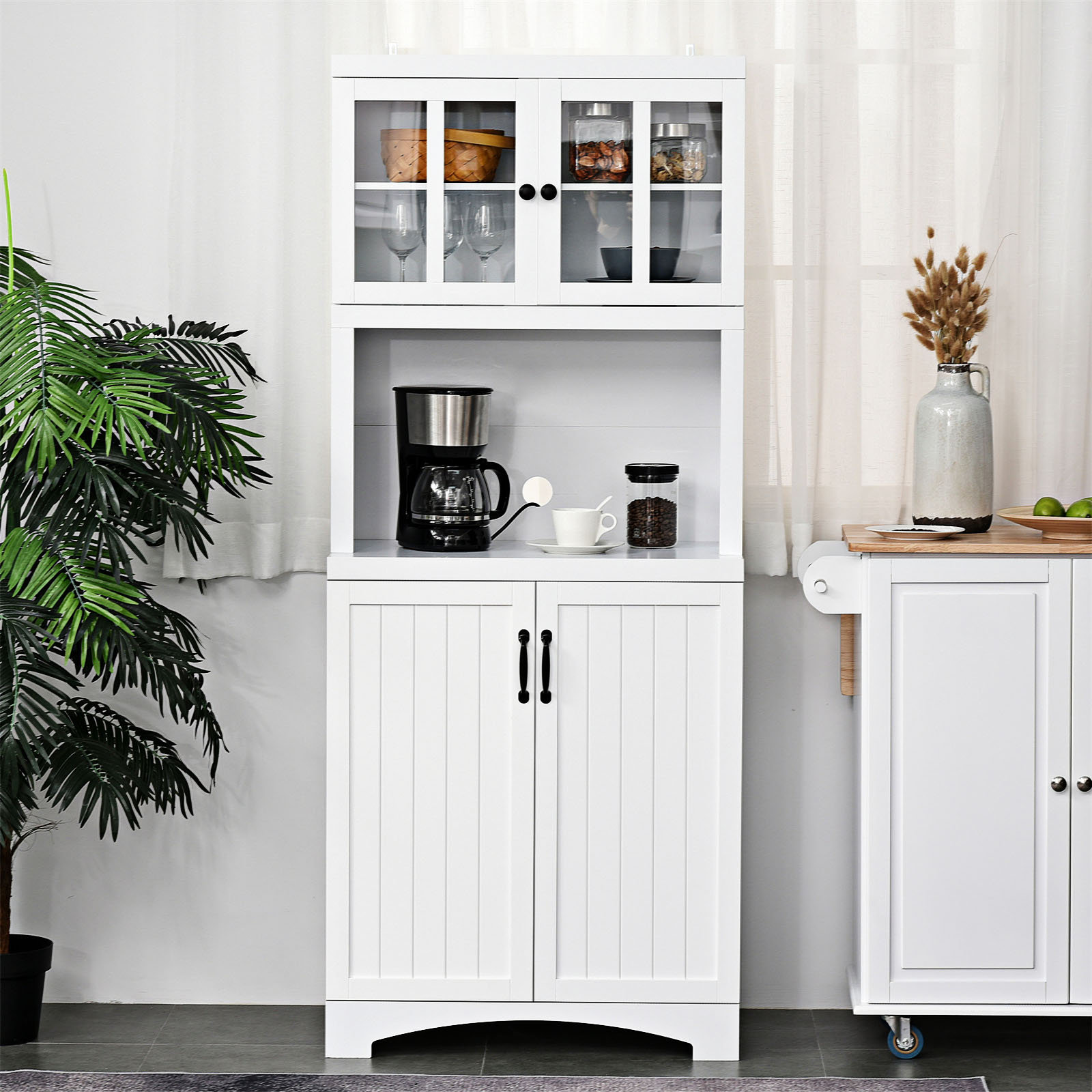 Lark Manor Pantry Cabinet with Adjustable Shelves and Microwave Space ...