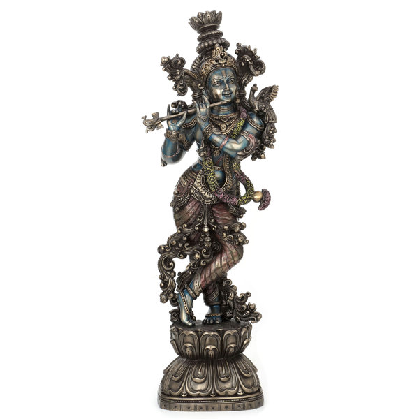 Bungalow Rose 30.31" H KRISHNA PLAYING FLUTE Cold Cast Bronze & Reviews ...