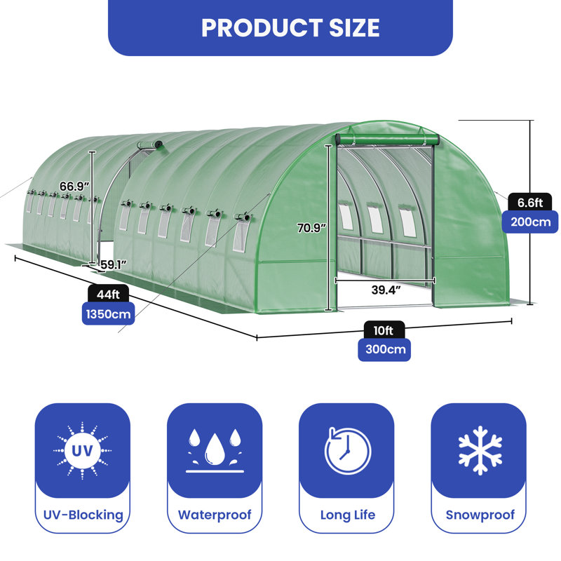 Edrosie Inc Extra Long White Greenhouse 44ft With 24 Windows & 4 Doors ...