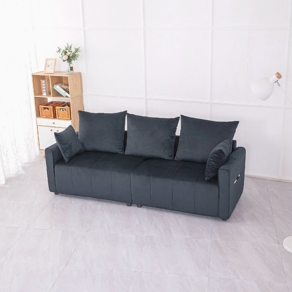Mercer41 Velvet Modern 2-Seater Sofa Two-Tone Sectional Couch With ...