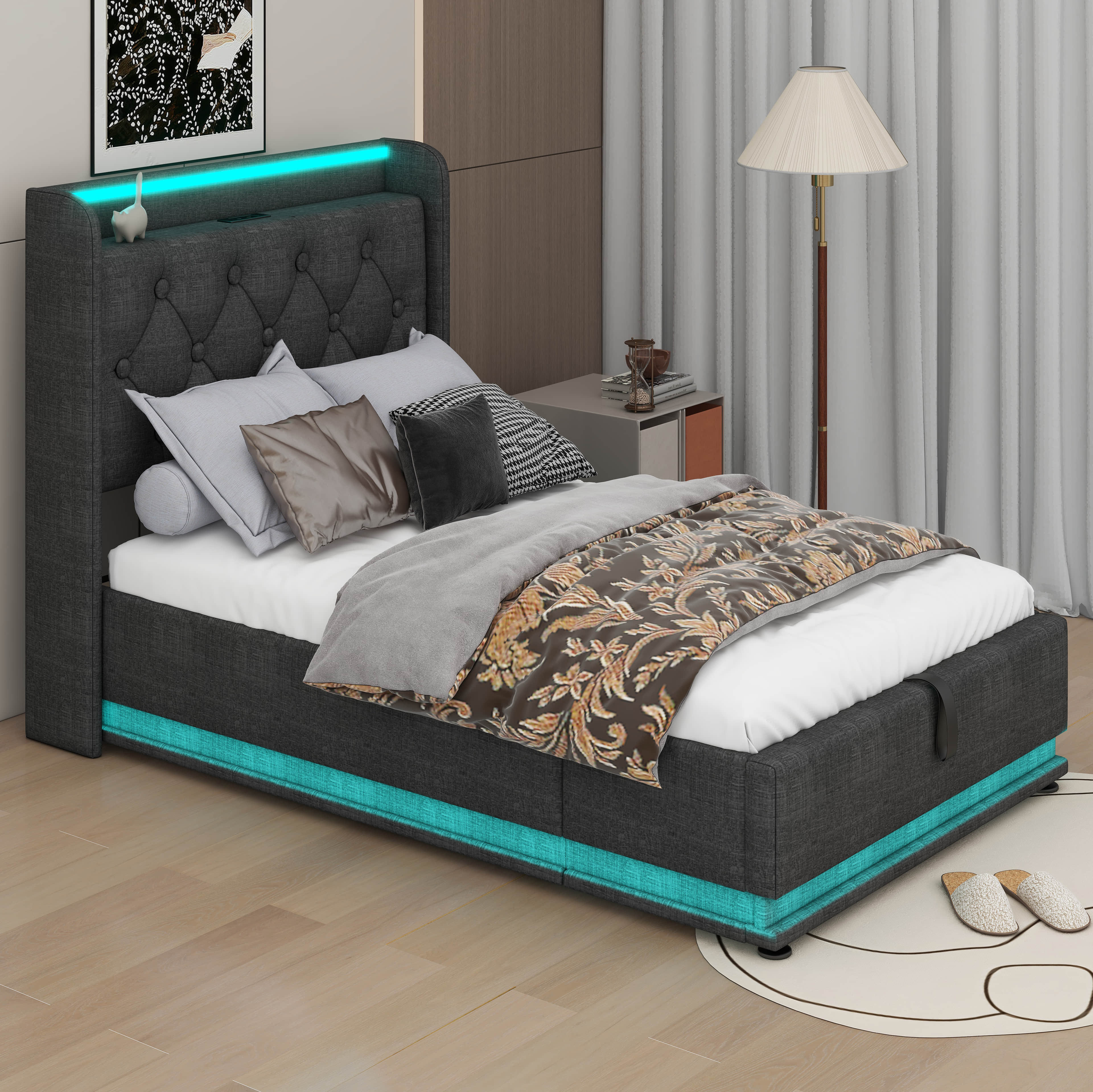 Ivy Bronx Vernetta Lift Up Storage Platform Bed With 360 Degree ...