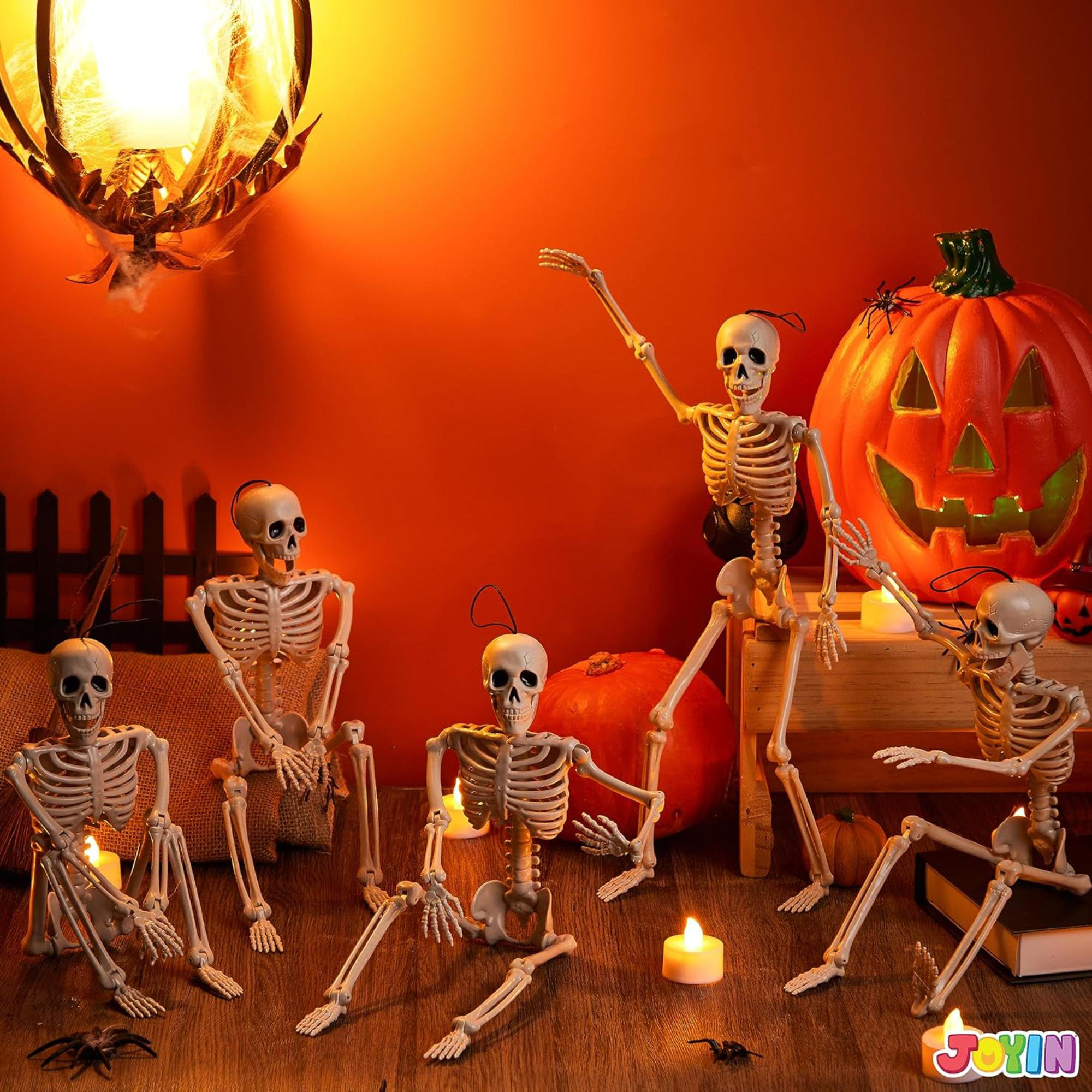 The Holiday Aisle® 5 PCS Posable Halloween Skeletons Full Body Posable ...