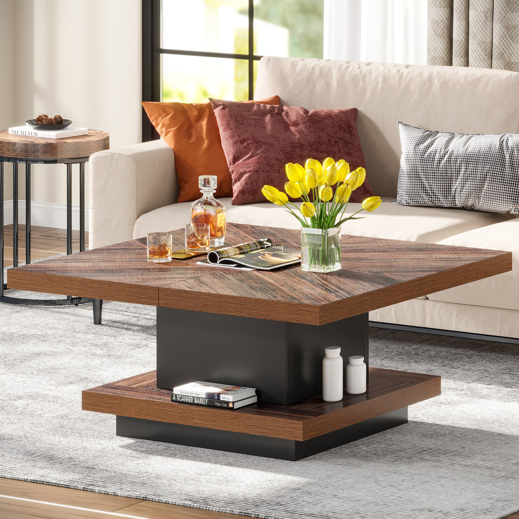 Millwood Pines Industrial Square Brown Coffee Table & Reviews | Wayfair