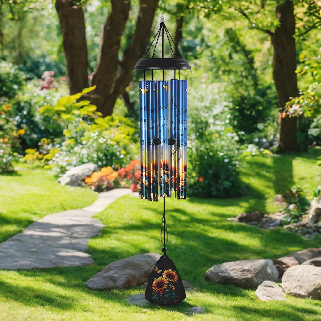 Arlmont & Co. 30"Long Sunflower Stamped Tube Wind Chime | Wayfair