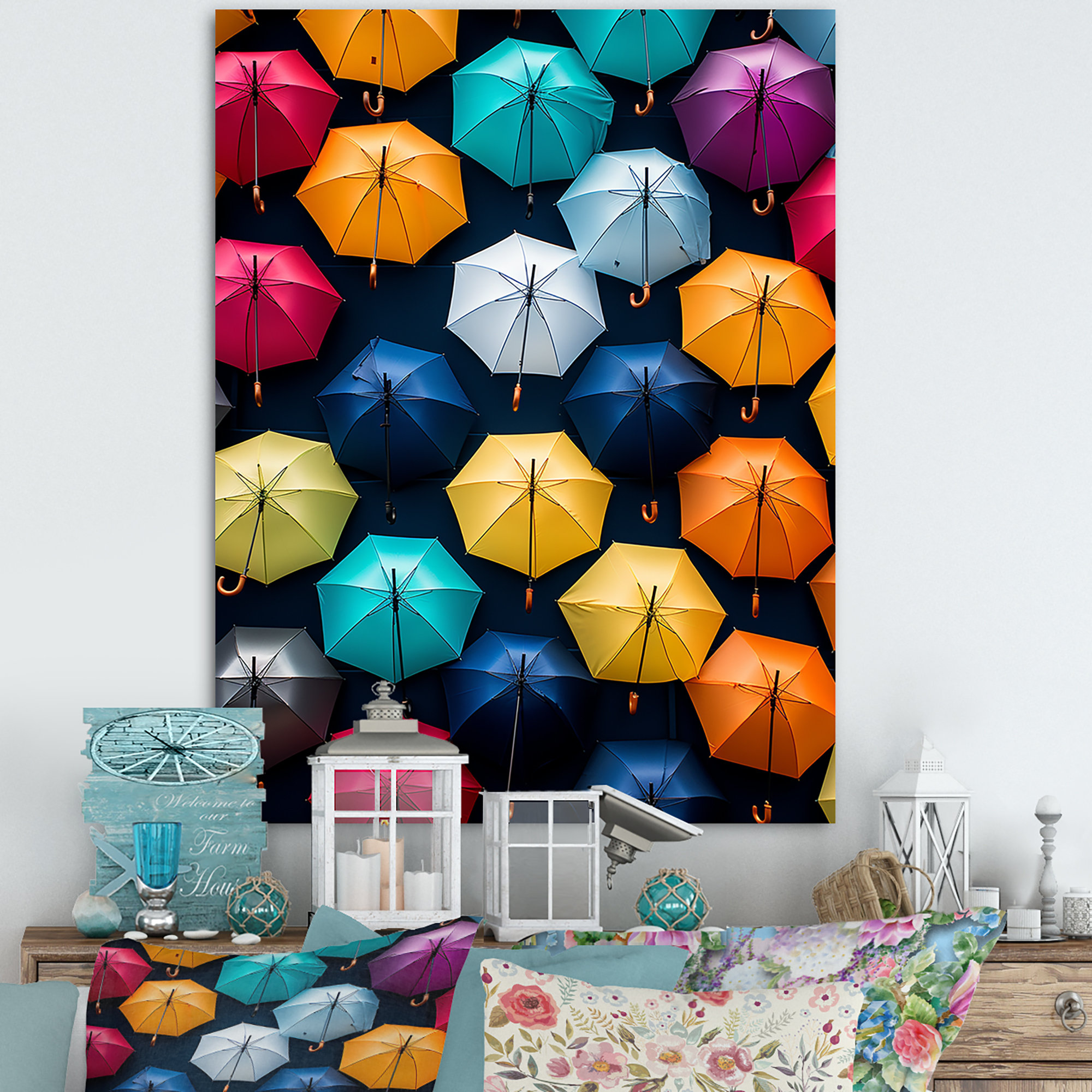 Highland Dunes Sky Full Of Colorful Umbrellas III On Canvas Print | Wayfair