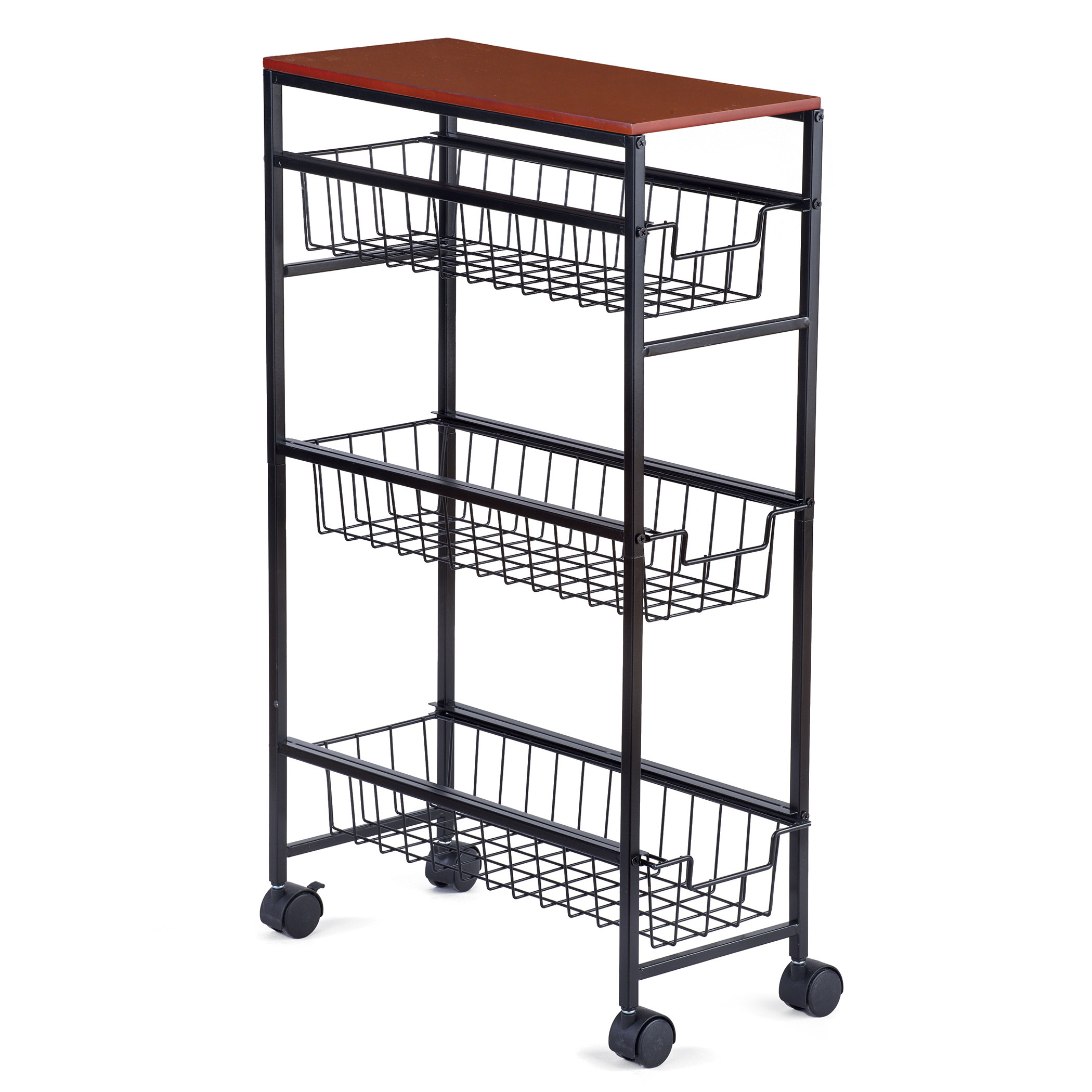 17 Stories Rolling Shelf with 3 Pull-Out Wire Baskets | Wayfair