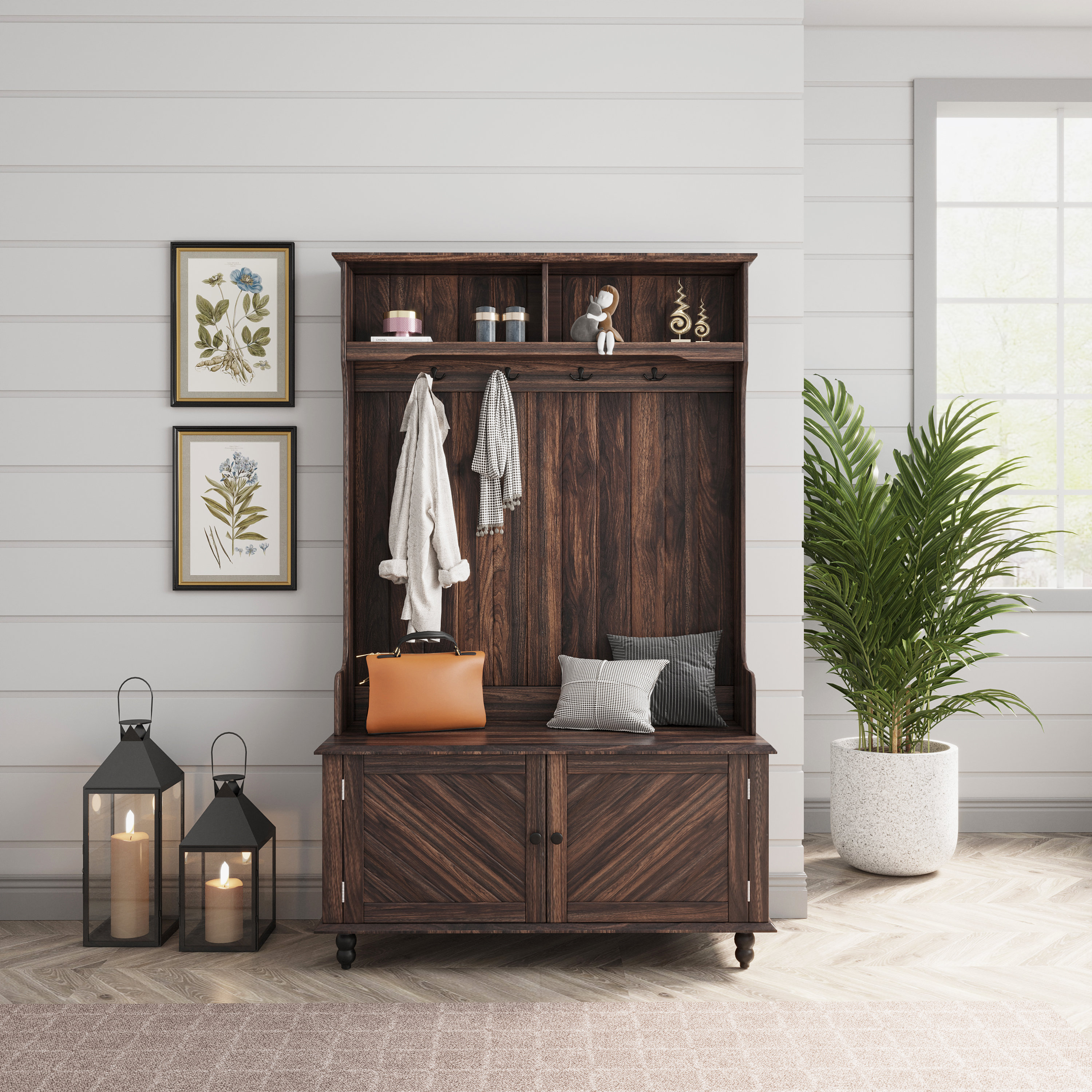 Red Barrel Studio® Hall Tree with 4 Hooks , Coat Hanger, Entryway Bench ...