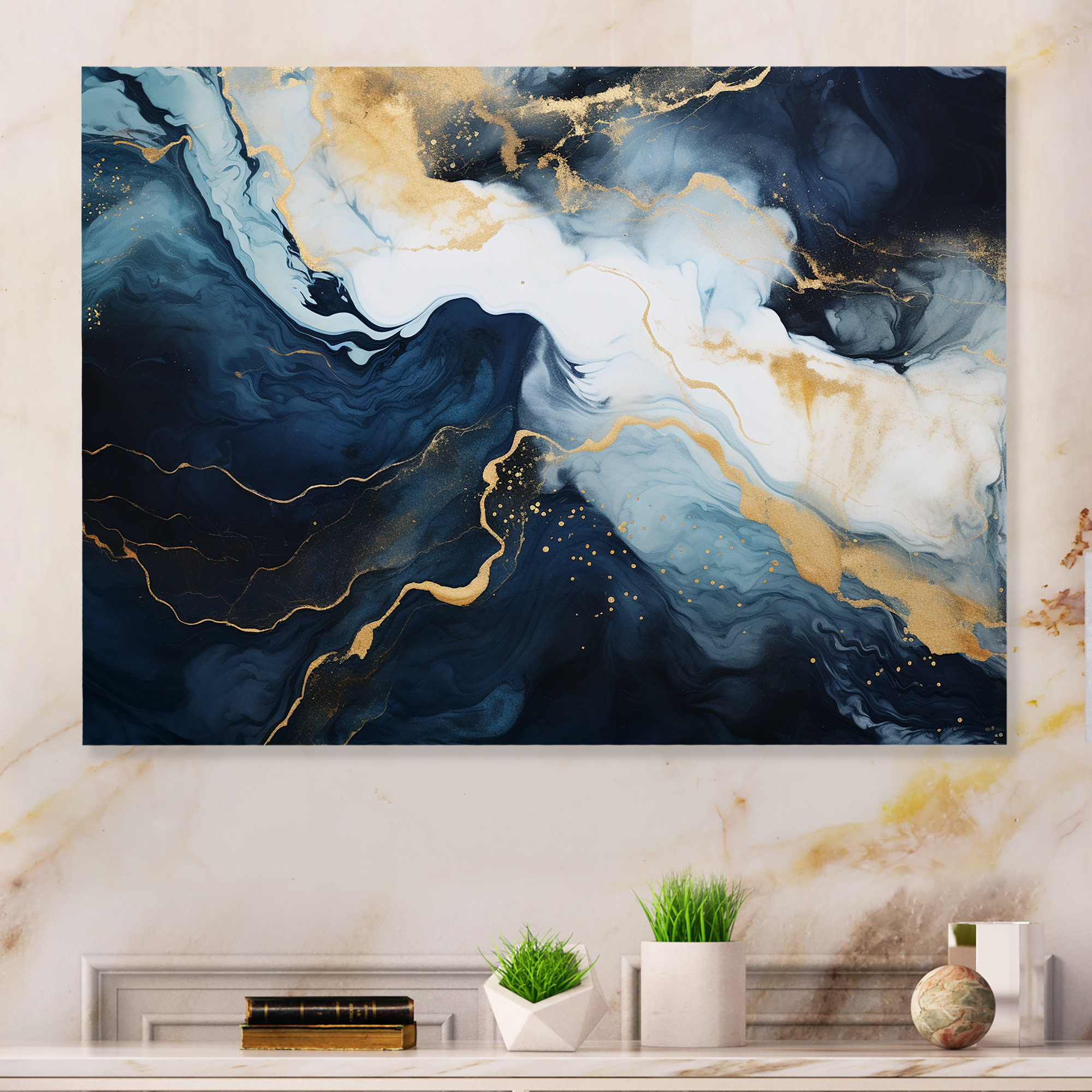Mercer41 Gold And Blue Abstract Marble Paint IV - Marble Wall Decor ...