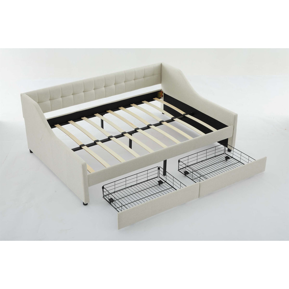 Mercer41 Daybed Corner Bed Sofa Bed With Drawers Velvet Upholstered ...