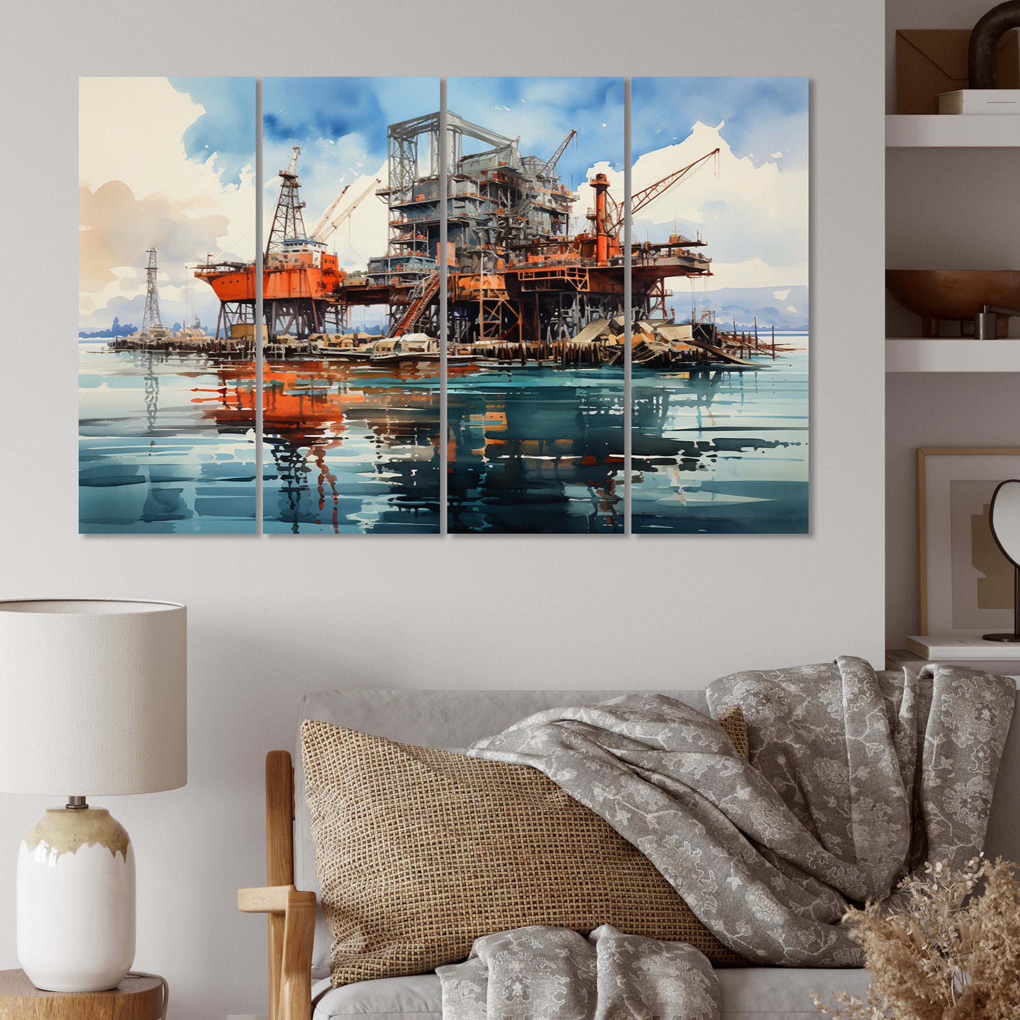 17 Stories Teal Oil Rigs Fields Offshore II - Oil Rigs / Fields Wall ...