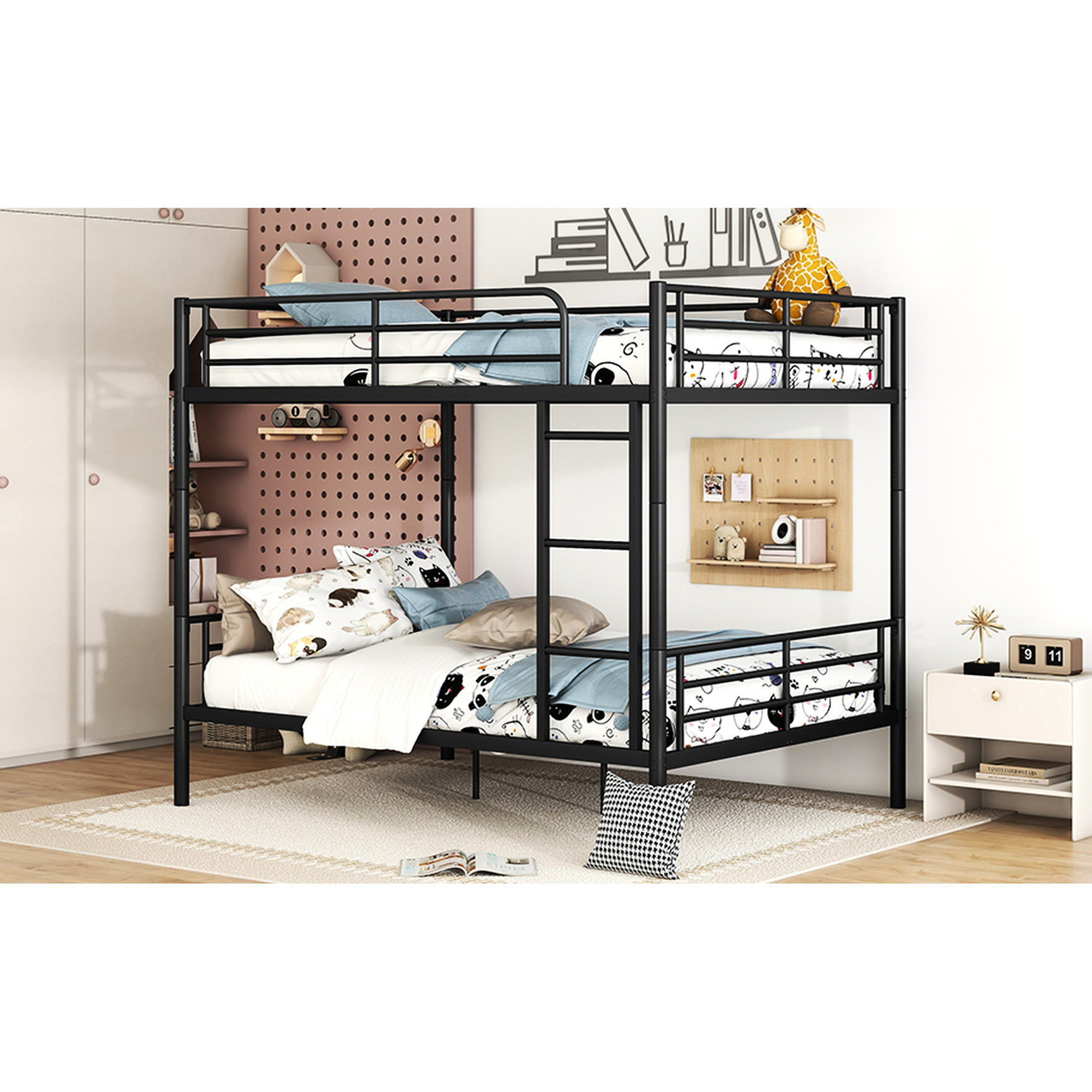 Harriet Bee Full Over Metal Bunk Bed In Black - Iron Structure, Ideal ...