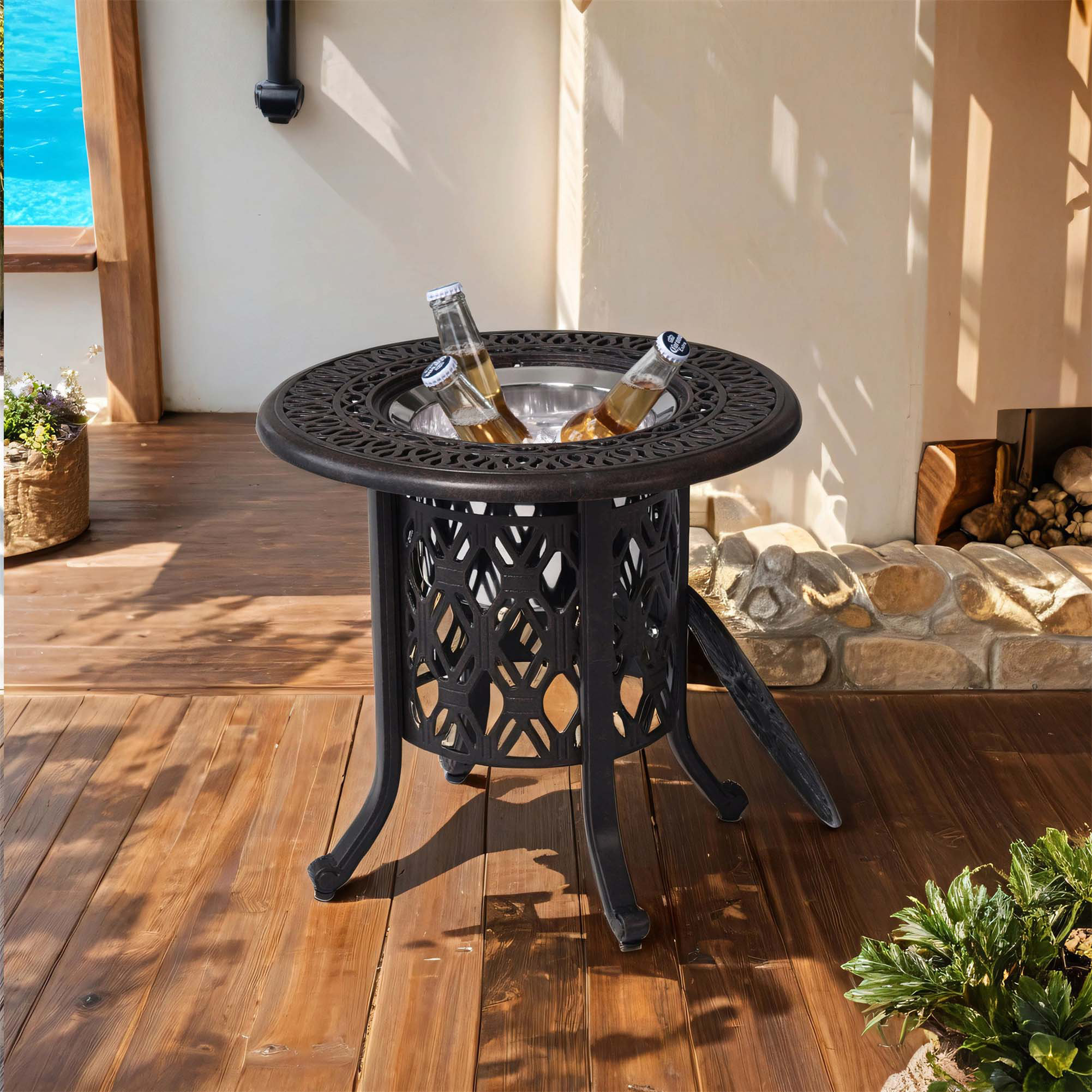 Astoria Grand Side Table With Removable Ice Bucket- Rustproof Cast ...