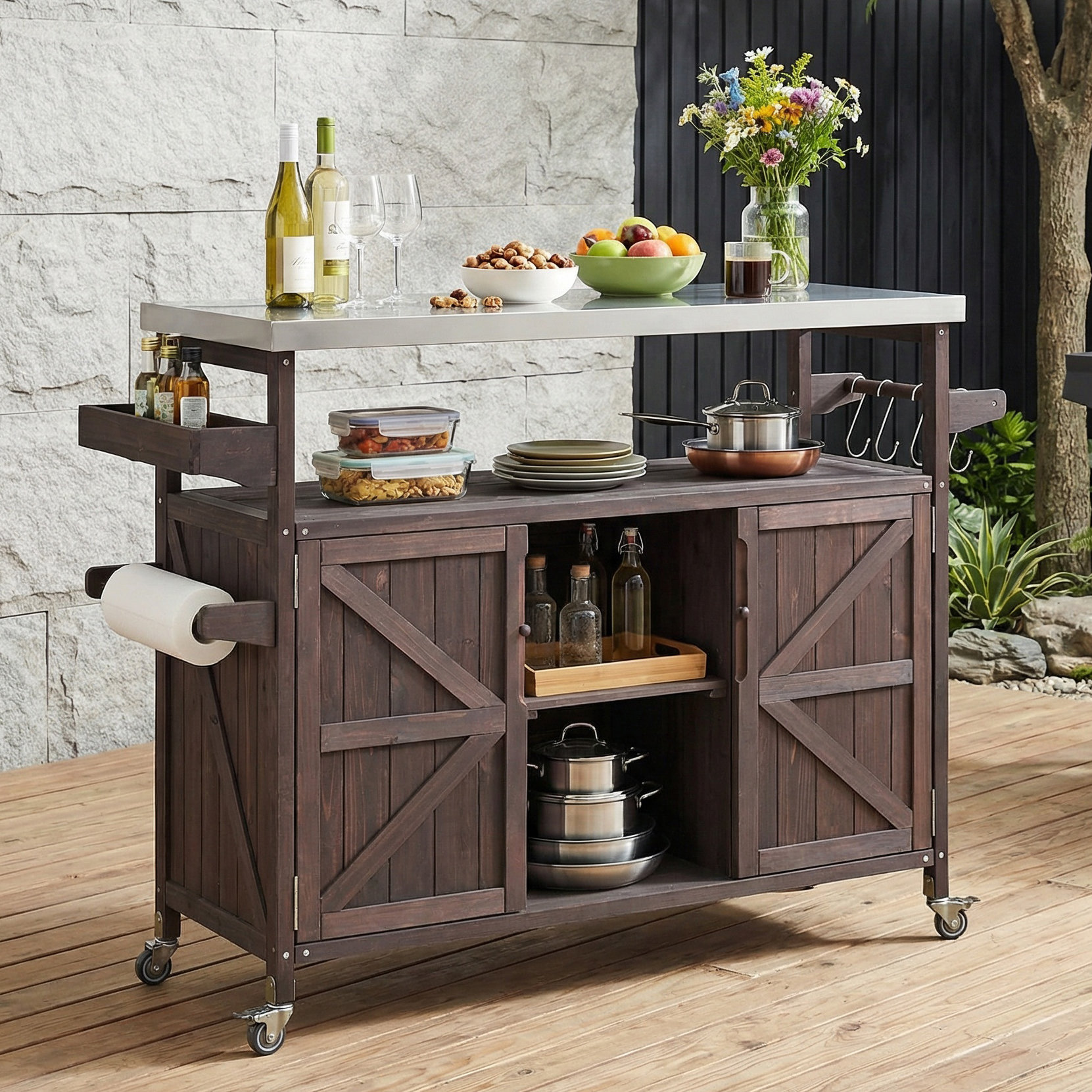 Latitude Run® Farmhouse Solid Wood Outdoor Kitchen Island with ...