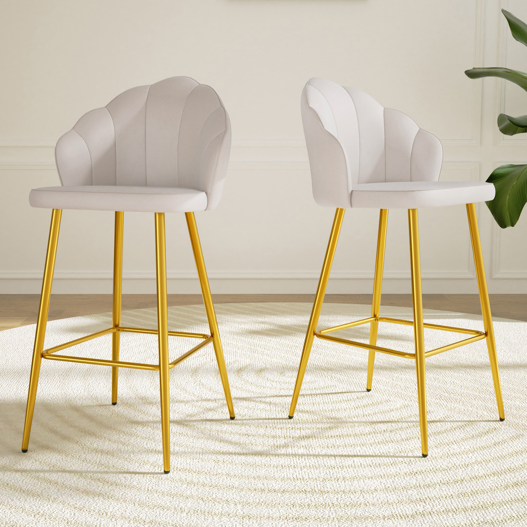 Mercer41 26.8" Velvet Upholstered Low Back Bar Stools With Metal Legs ...