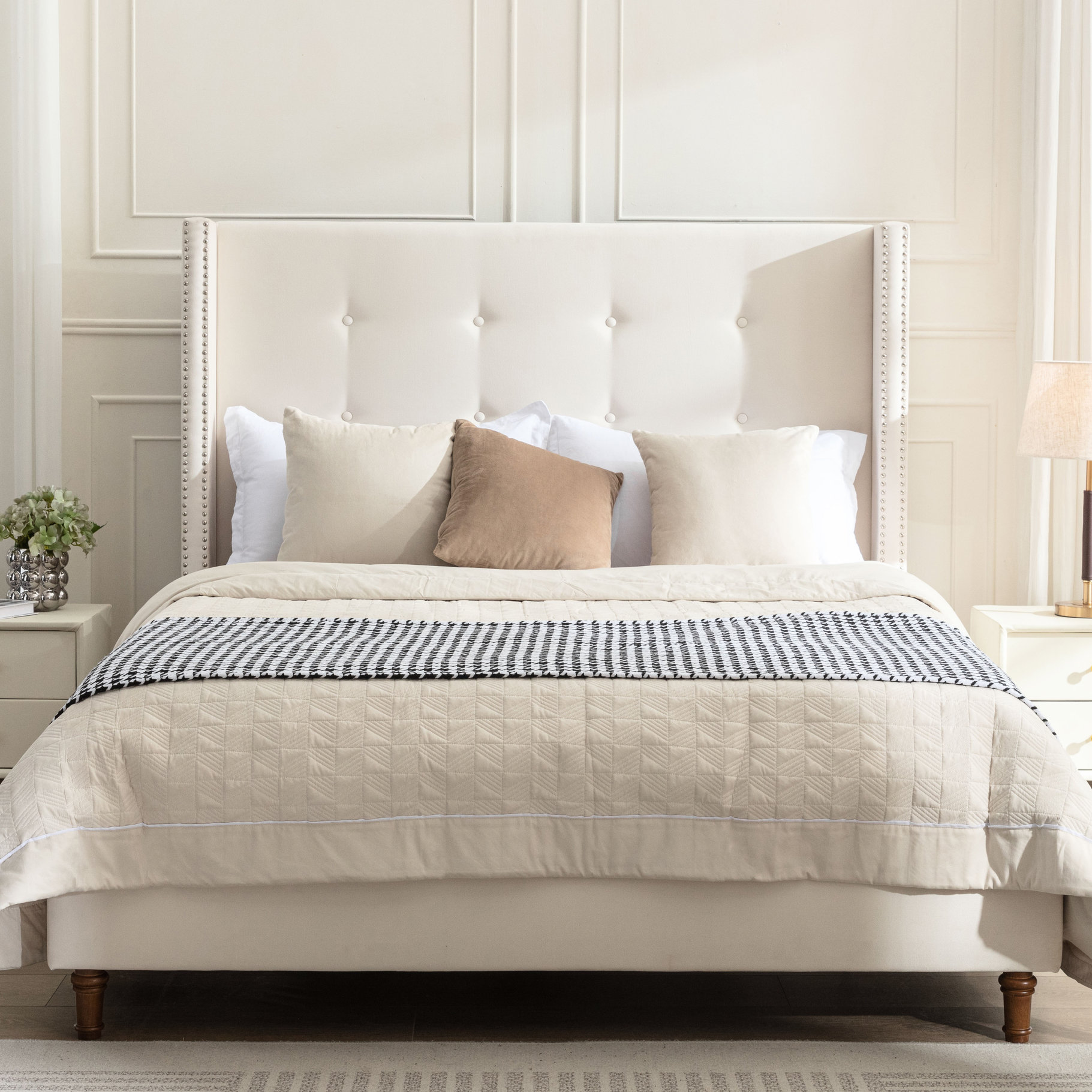 House of Hampton Classic King Bed Frame Featuring 54" High Velvet ...