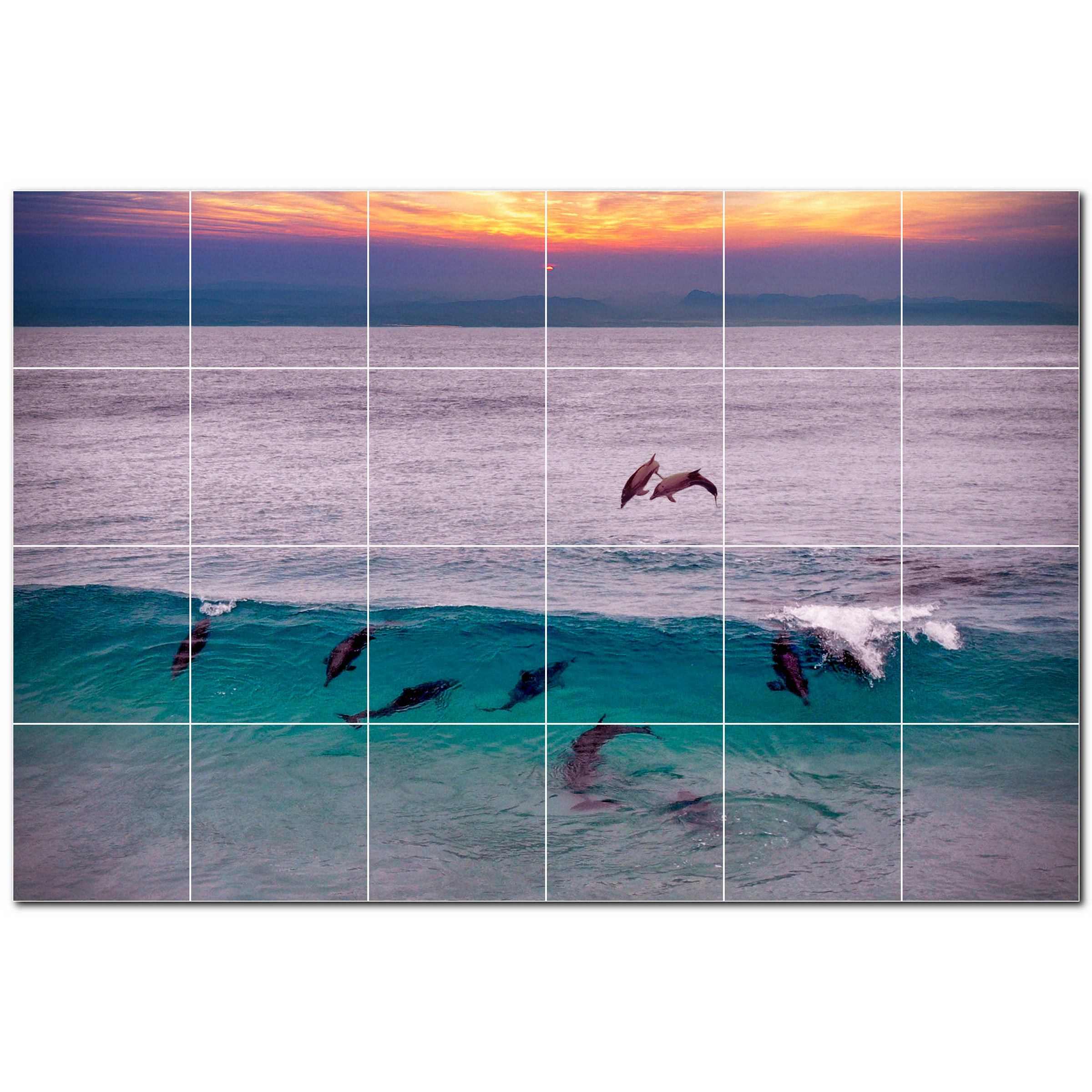 Picture-Tiles.com 48" x 32" Ceramic Dolphin Photo Decorative Mural Tile ...