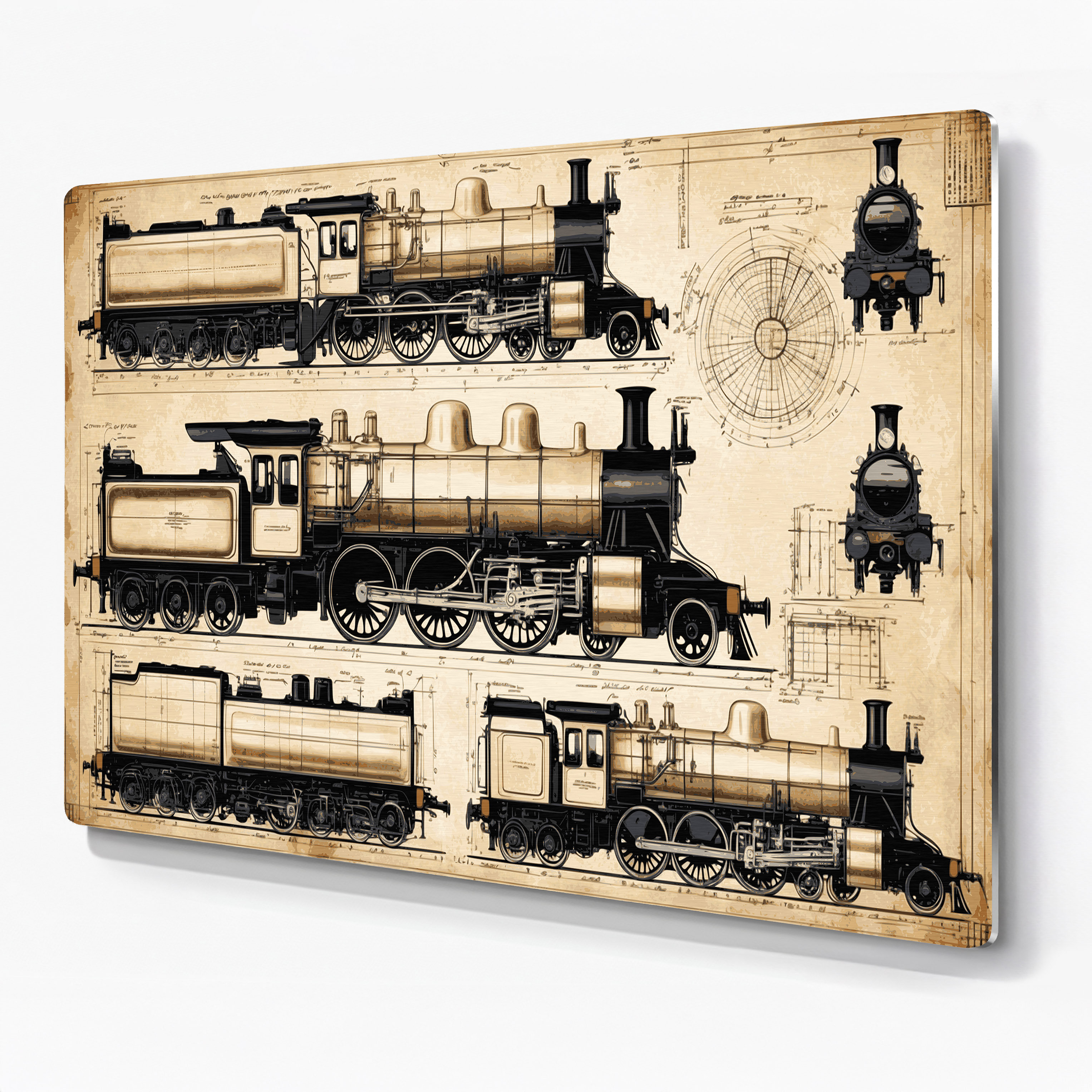 Hokku Designs Transportation Locomotive technical drawings Beige Metal ...