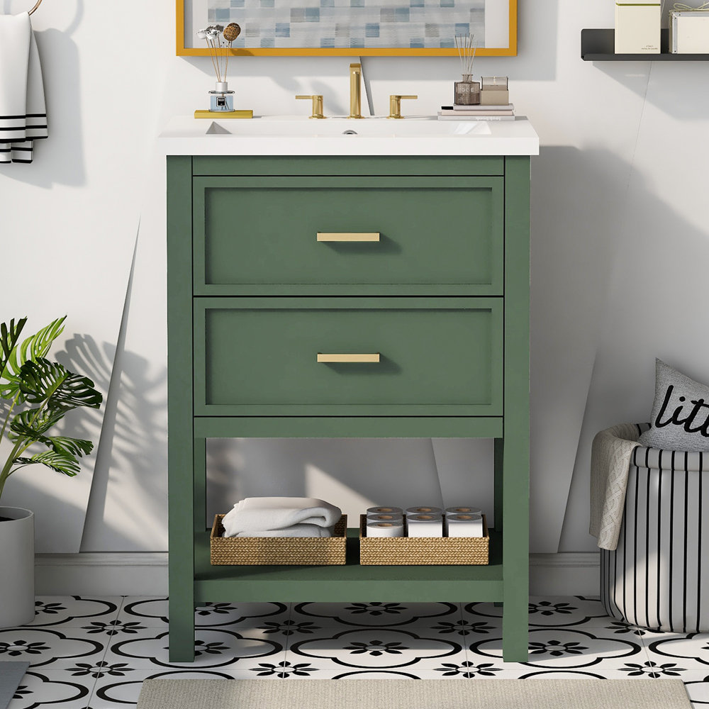 Ebern Designs Modern Bathroom Vanity with Top Sink, 2 Drawers, and ...