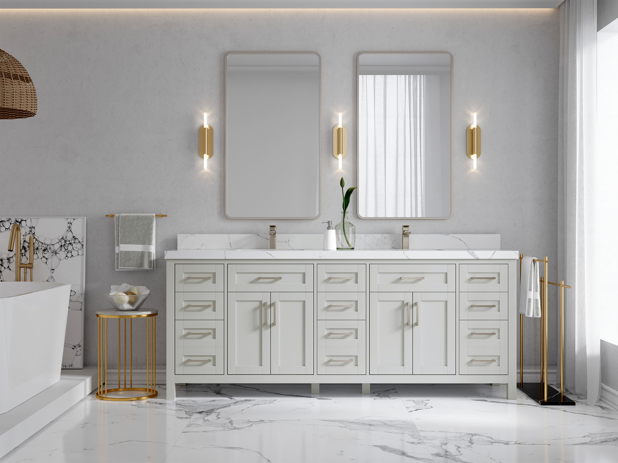 Everly Quinn Huntwood 84" Double Bathroom Vanity Set | Wayfair