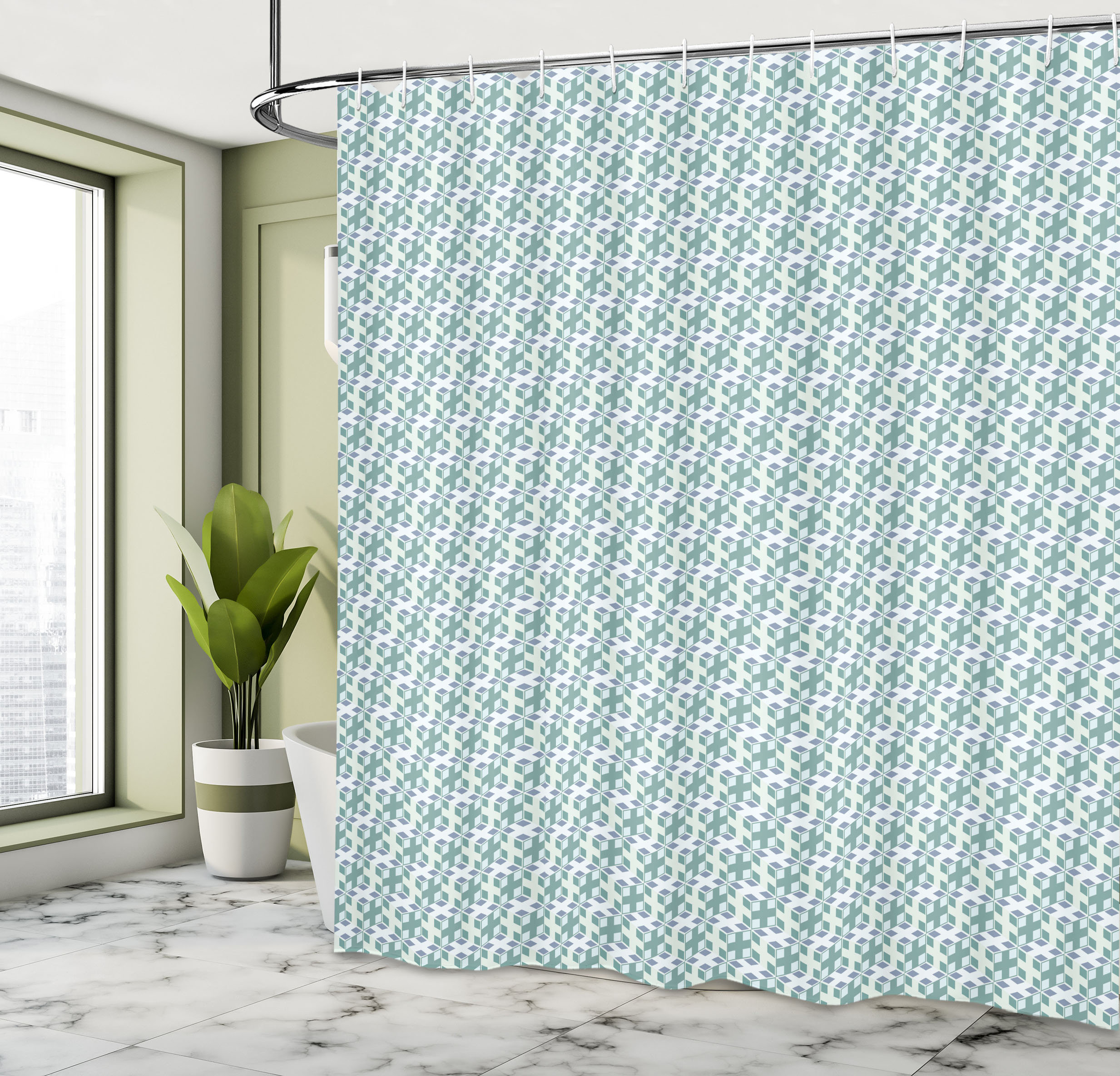 Ivy Bronx Geometric Shower Curtain Cubes Squares Art | Wayfair