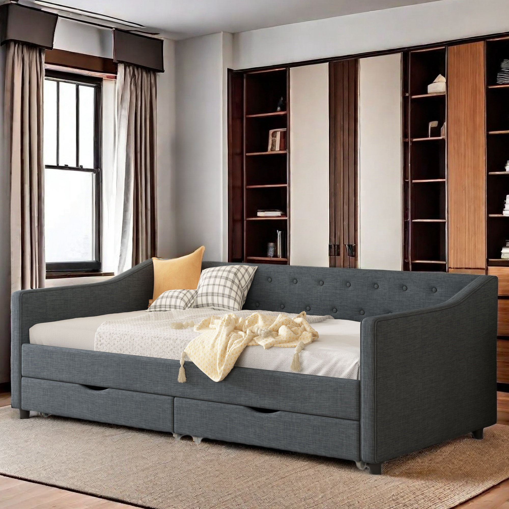 Lark Manor™ Upholstered Tufted Daybed With Drawers, Button On Back And ...