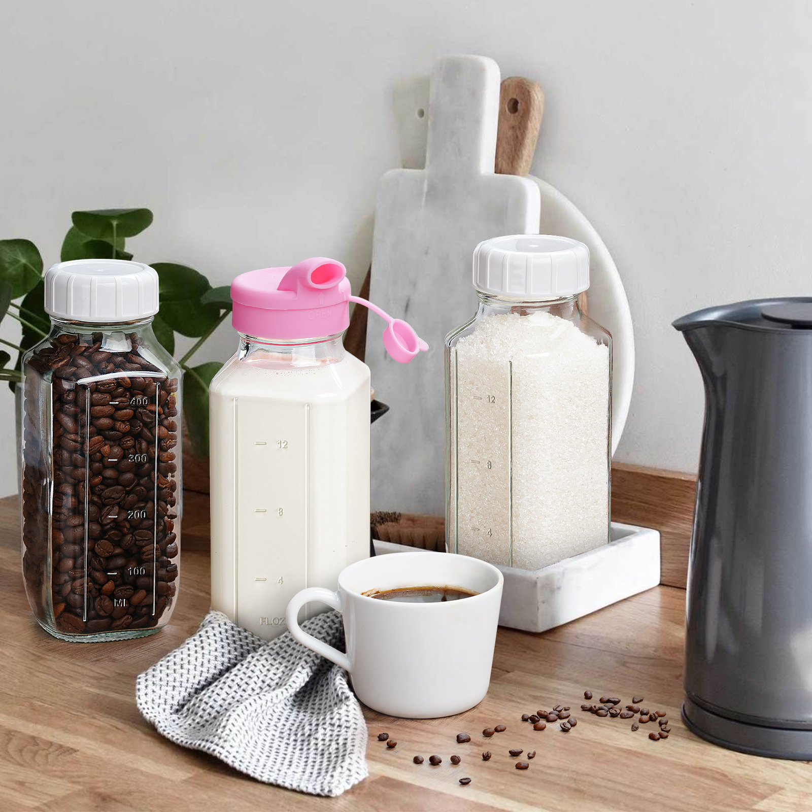 syntic 4Pack 16 oz Syntic Glass Milk Bottle Containers with Pour Spout ...