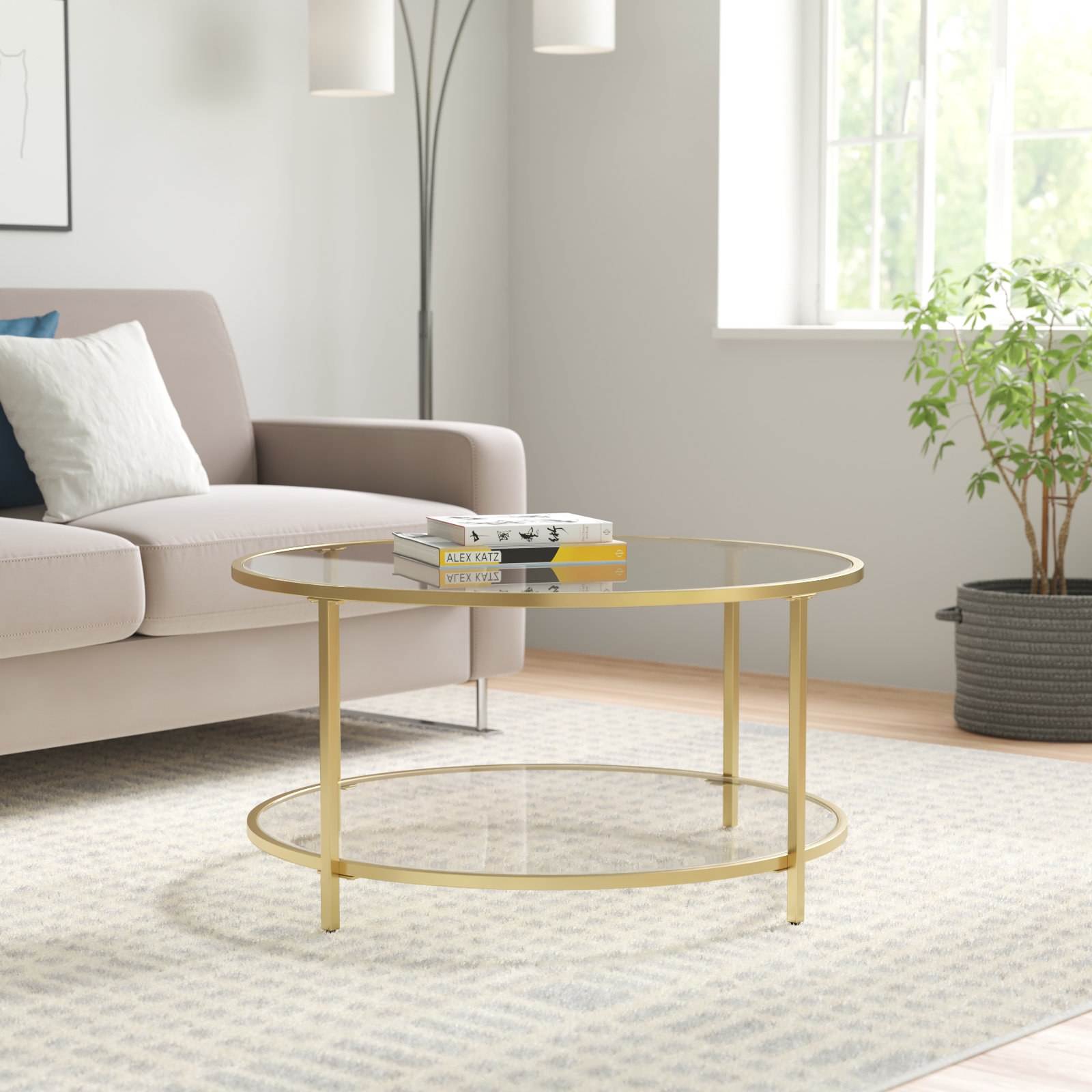 Zipcode Design™ Doynton Table With Shelf, Tempered Glass, Gold ...