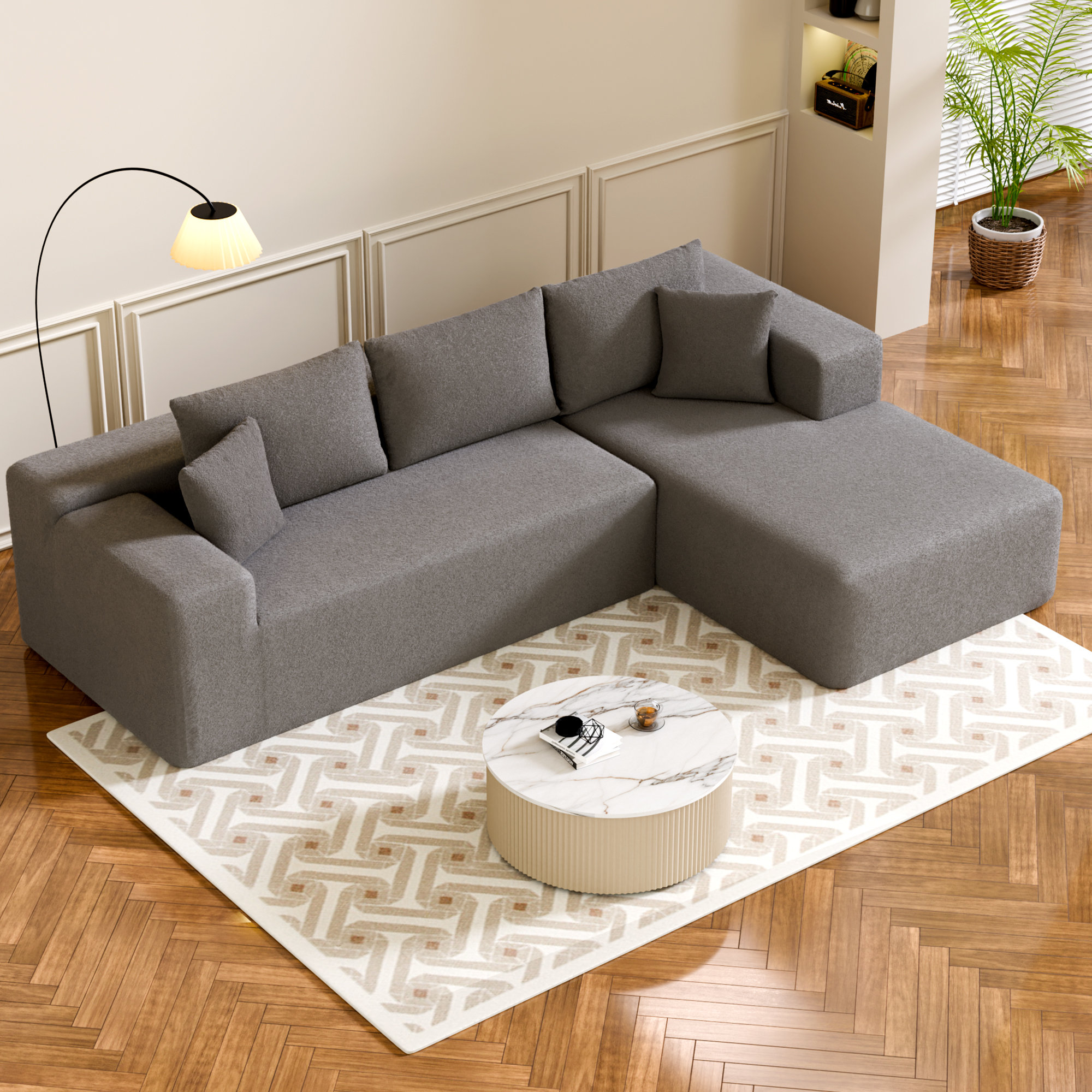 ChicFurnit Compressed Chenille Chaise Skeletonless Sofa - No Assembly ...