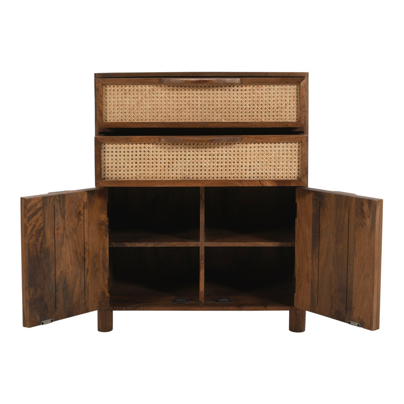 Bay Isle Home™ Aniha 2 - Drawer Dresser with Wooden Cane Cabinet | Wayfair