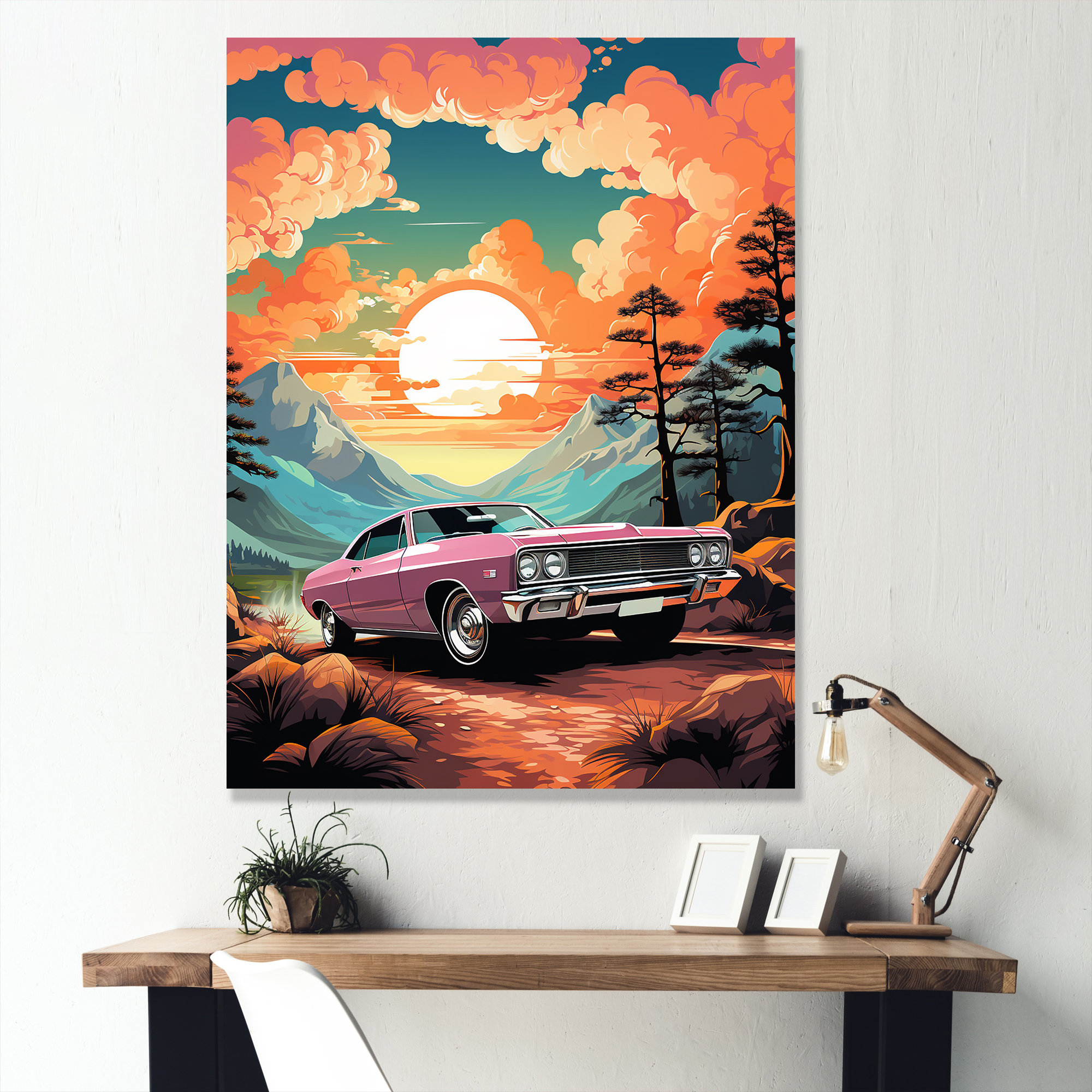 Millwood Pines " Pink Classic Muscle Car At Sunset " | Wayfair