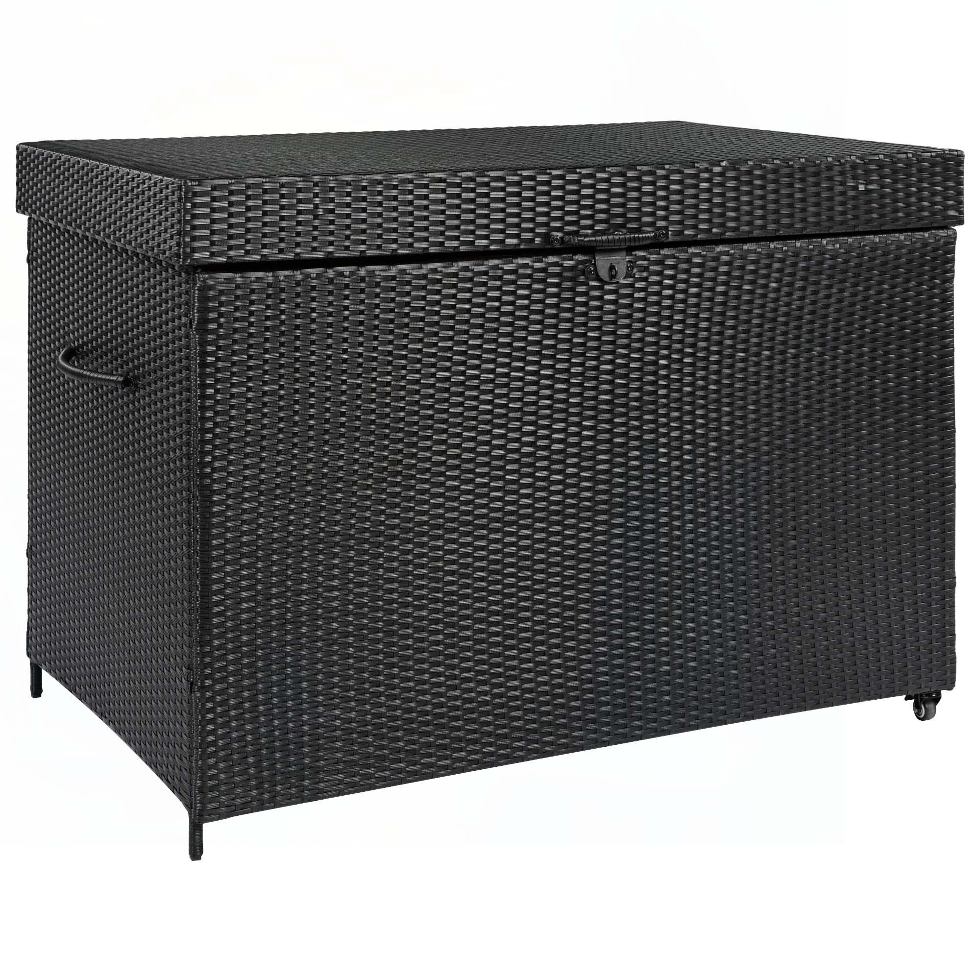smashgroup Wicker Deck Box with Wheels, All-Weather Outdoor Storage Box ...