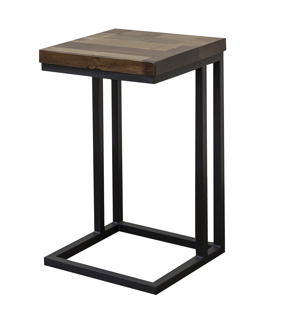17 Stories Jacier Iron Base & Wooden Top, C-Shaped Table | Wayfair