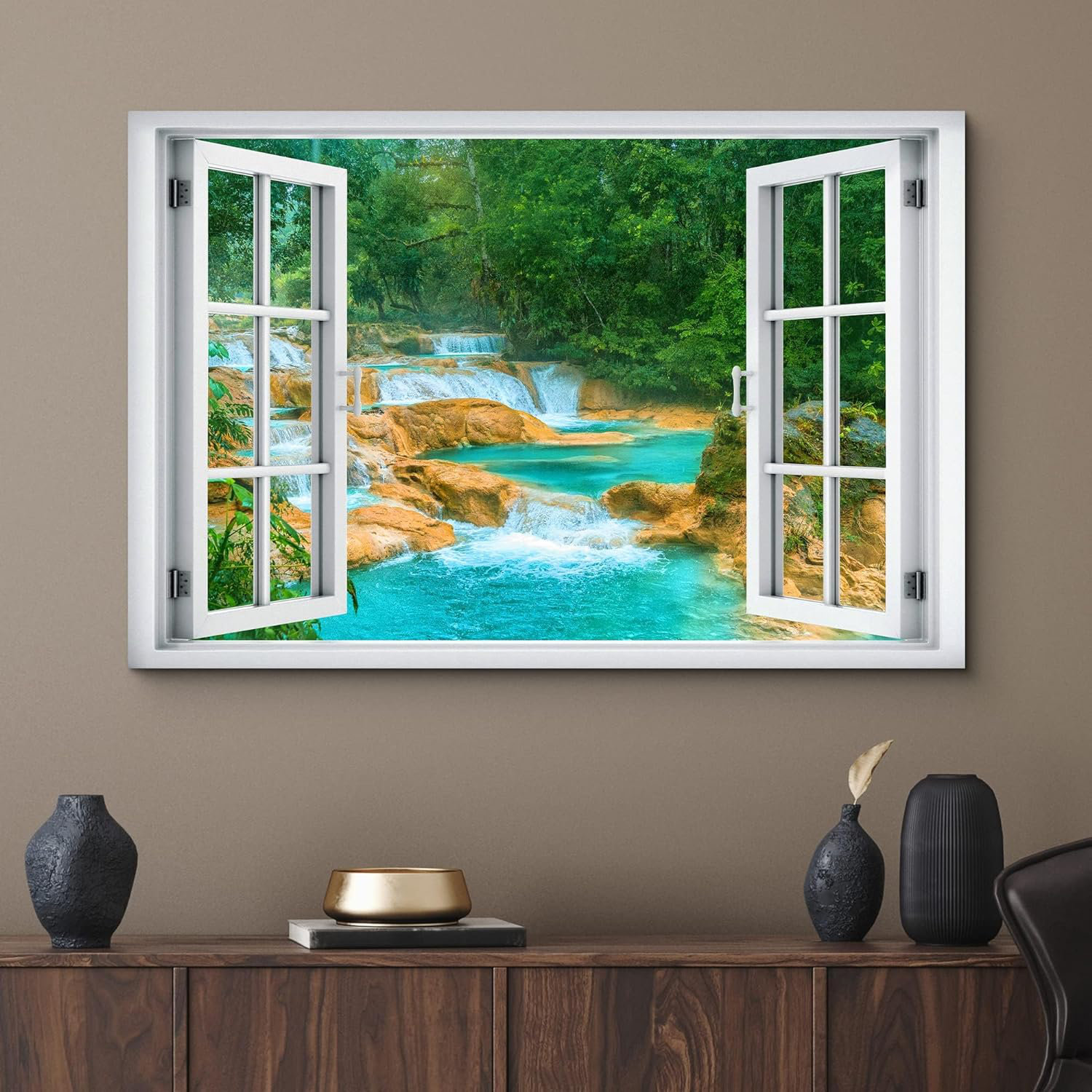 IDEA4WALL Window View River Rapidest Lake Stream On Canvas Print | Wayfair