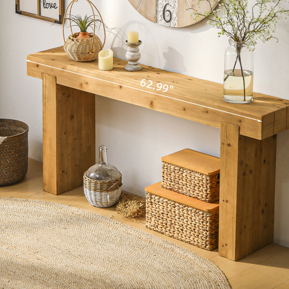 Ophelia & Co. Solid Wood Console Table Rustic Farmhouse Sofa Table for ...
