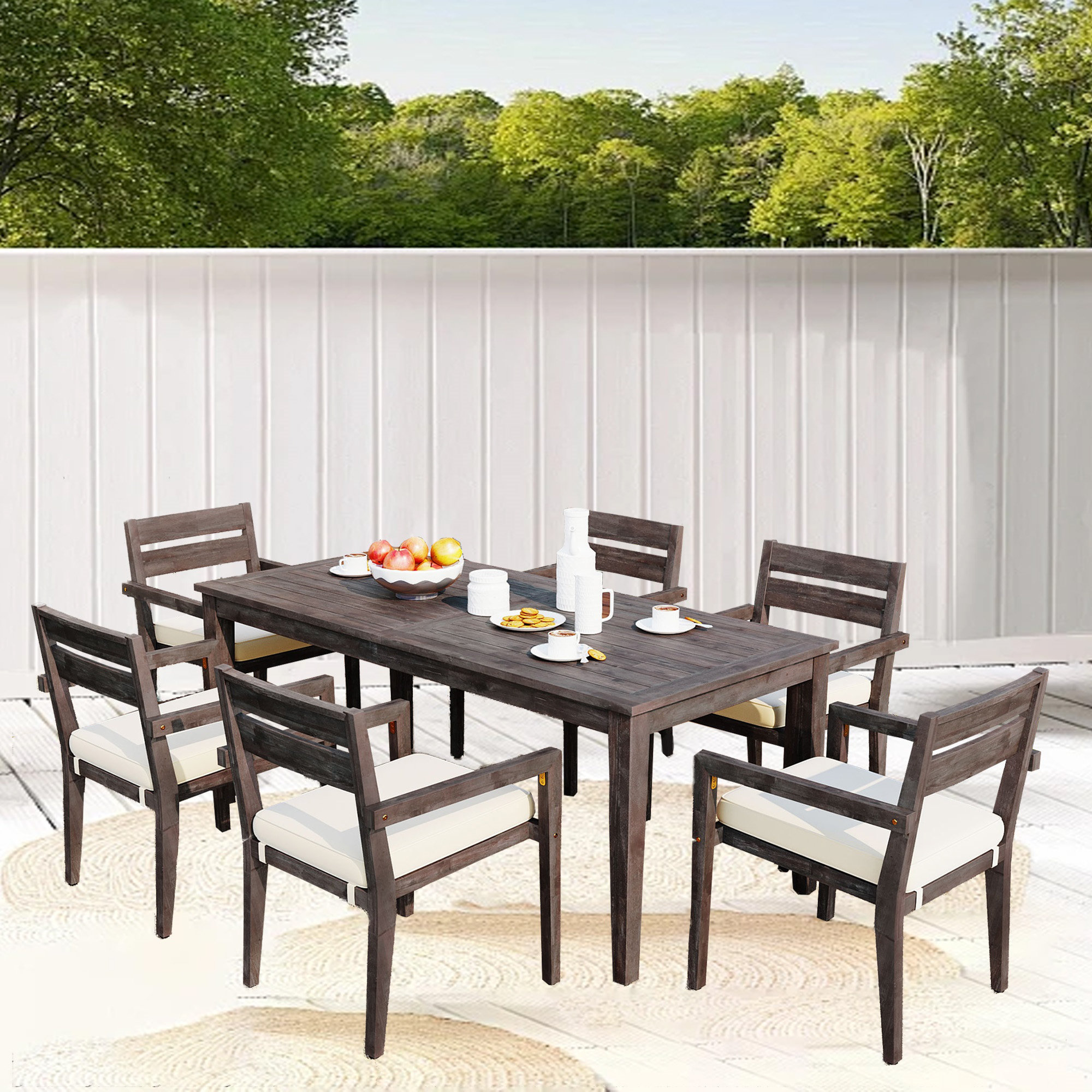 17 Stories Outdoor Acacia Wood Dining Set With Polyester Cushion | Wayfair