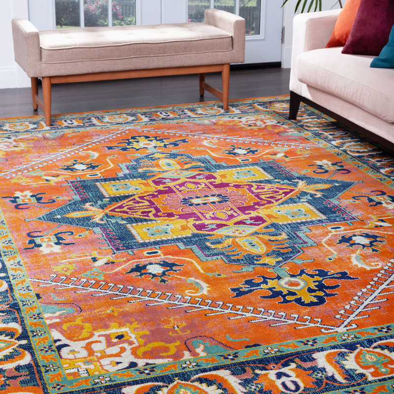 Bungalow Rose Depew Performance Orange/Pink/Blue Rug & Reviews | Wayfair