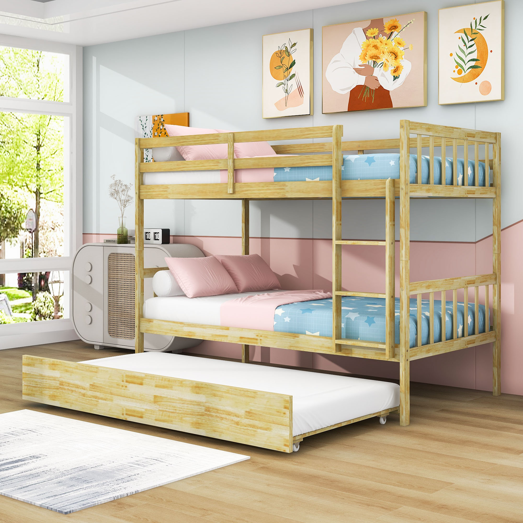 Harriet Bee Kerrell Twin Over Twin Convertible Rubber Wood Bunk Bed ...