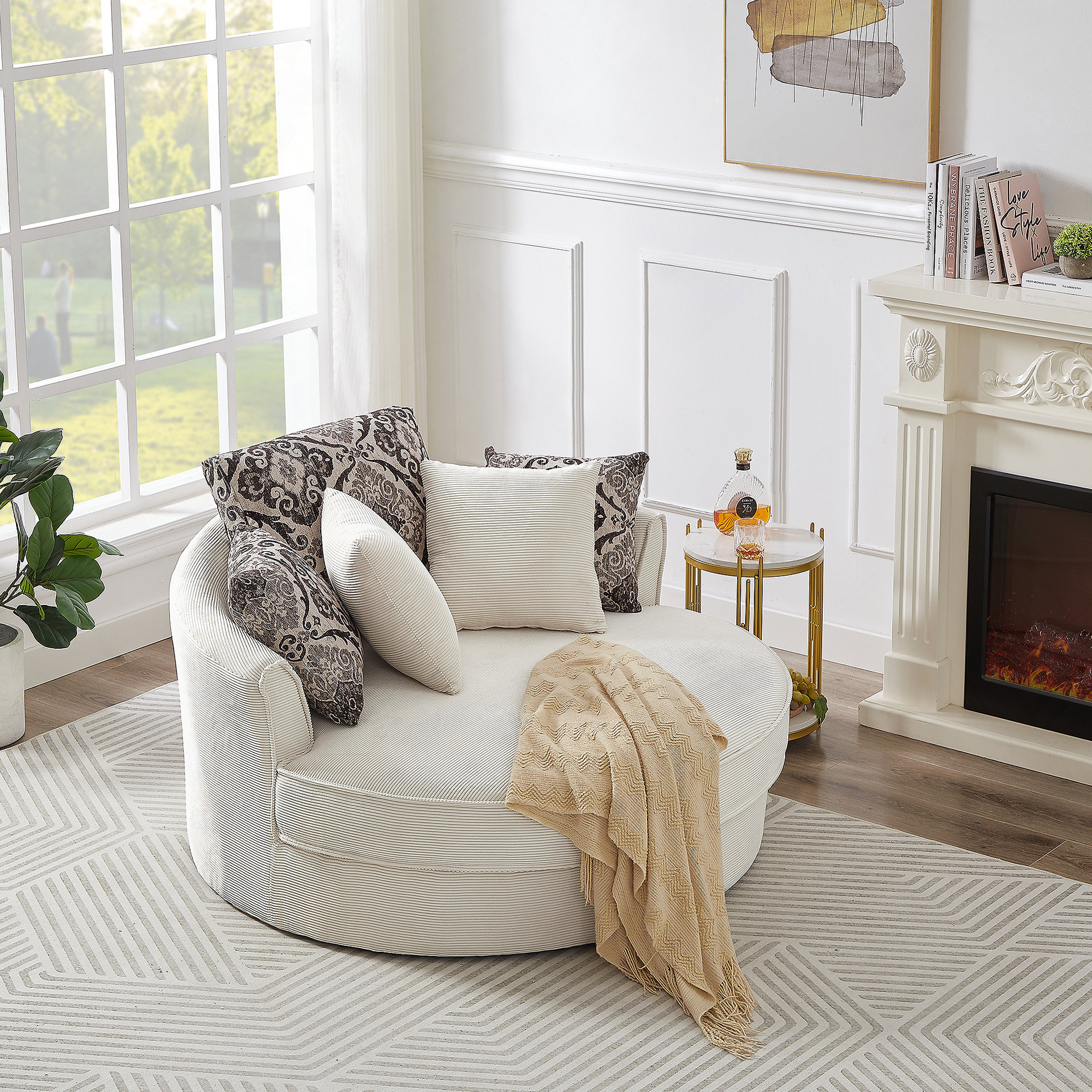 Everly Quinn Comfortable Swivel Chair with Movable Pillows for Various ...