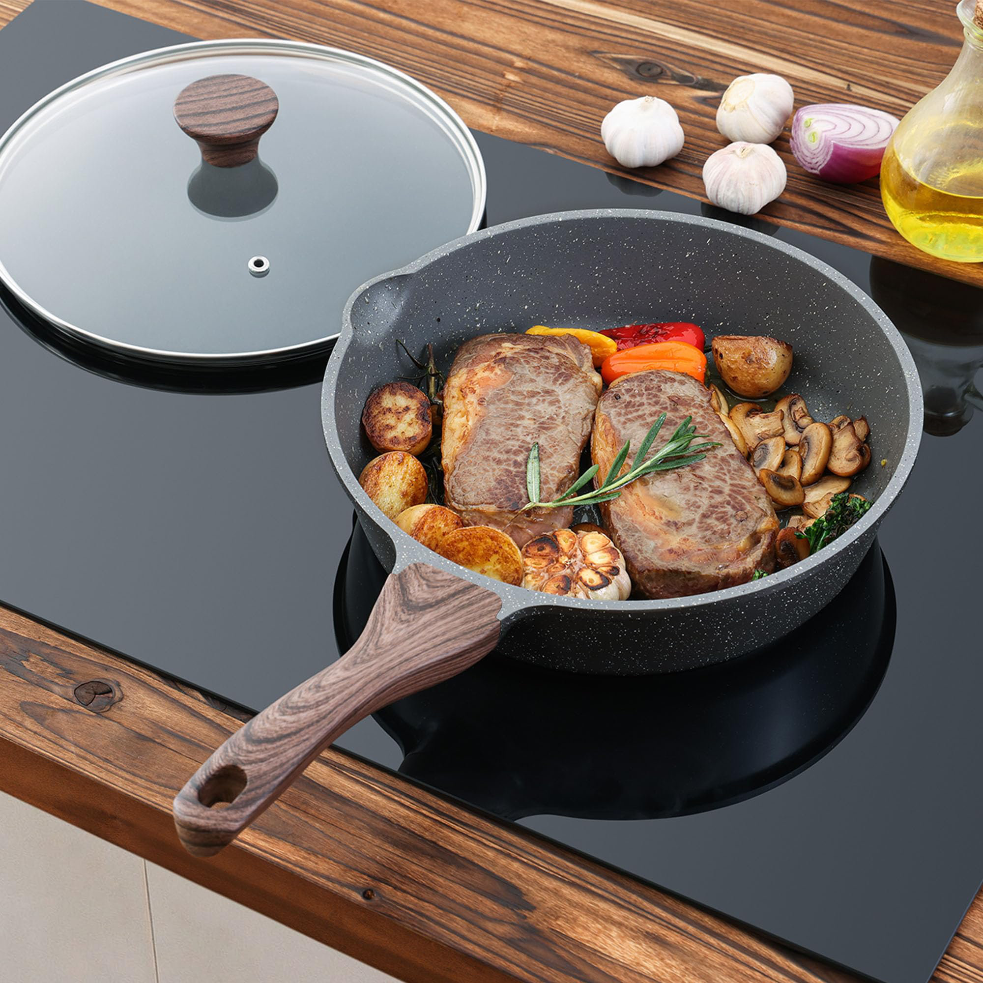 shuoli Nonstick Deep Frying Pan Skillet, 10/11/12-Inch Saute Pan With ...