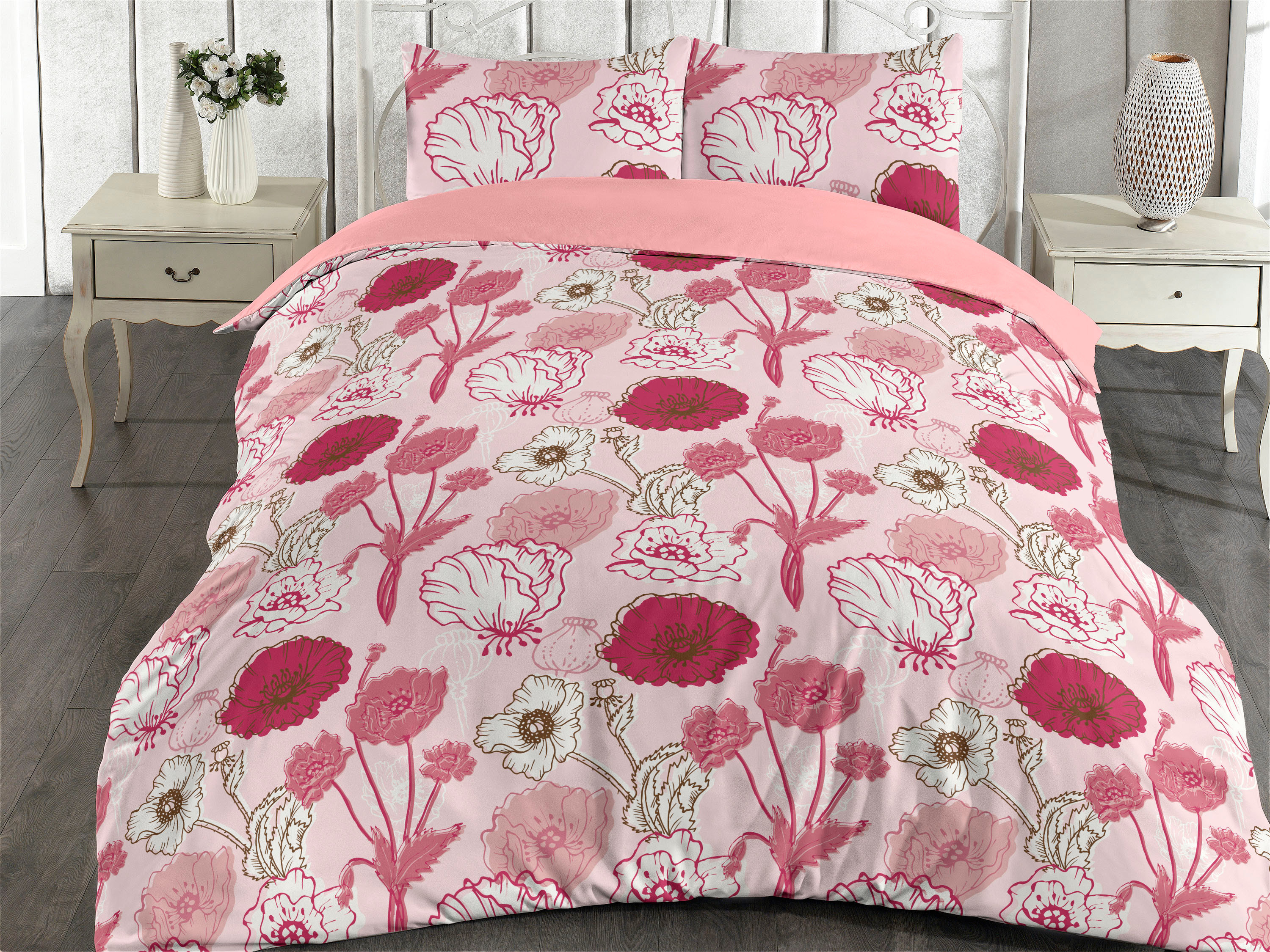 Ambesonne Poppy Artwork Duvet Cover Set Simple Flowers Modern Raspberry ...